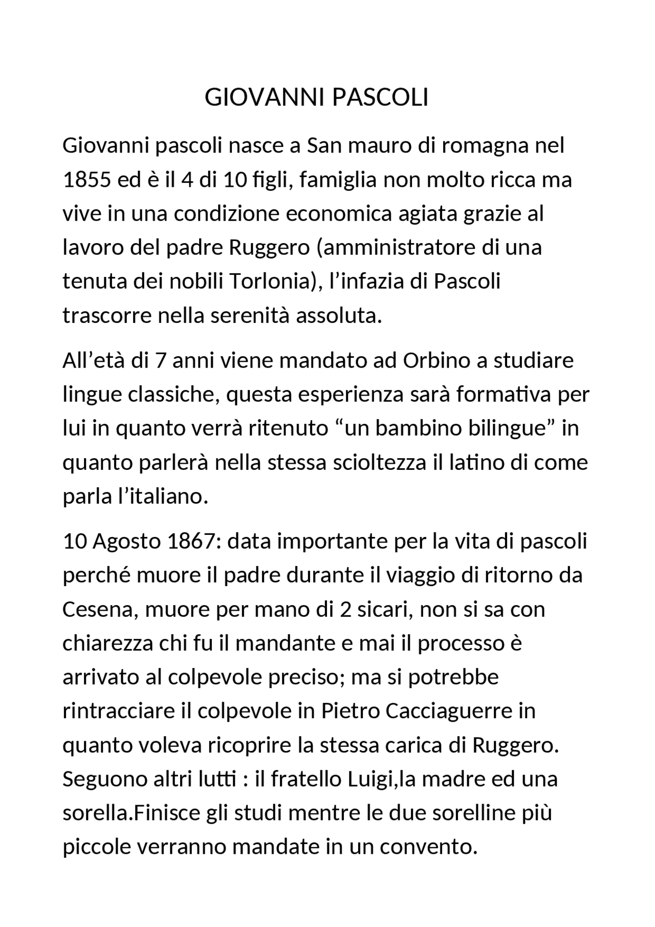 Giovanni Pascoli Riassunti Della Vita Opere Docsity