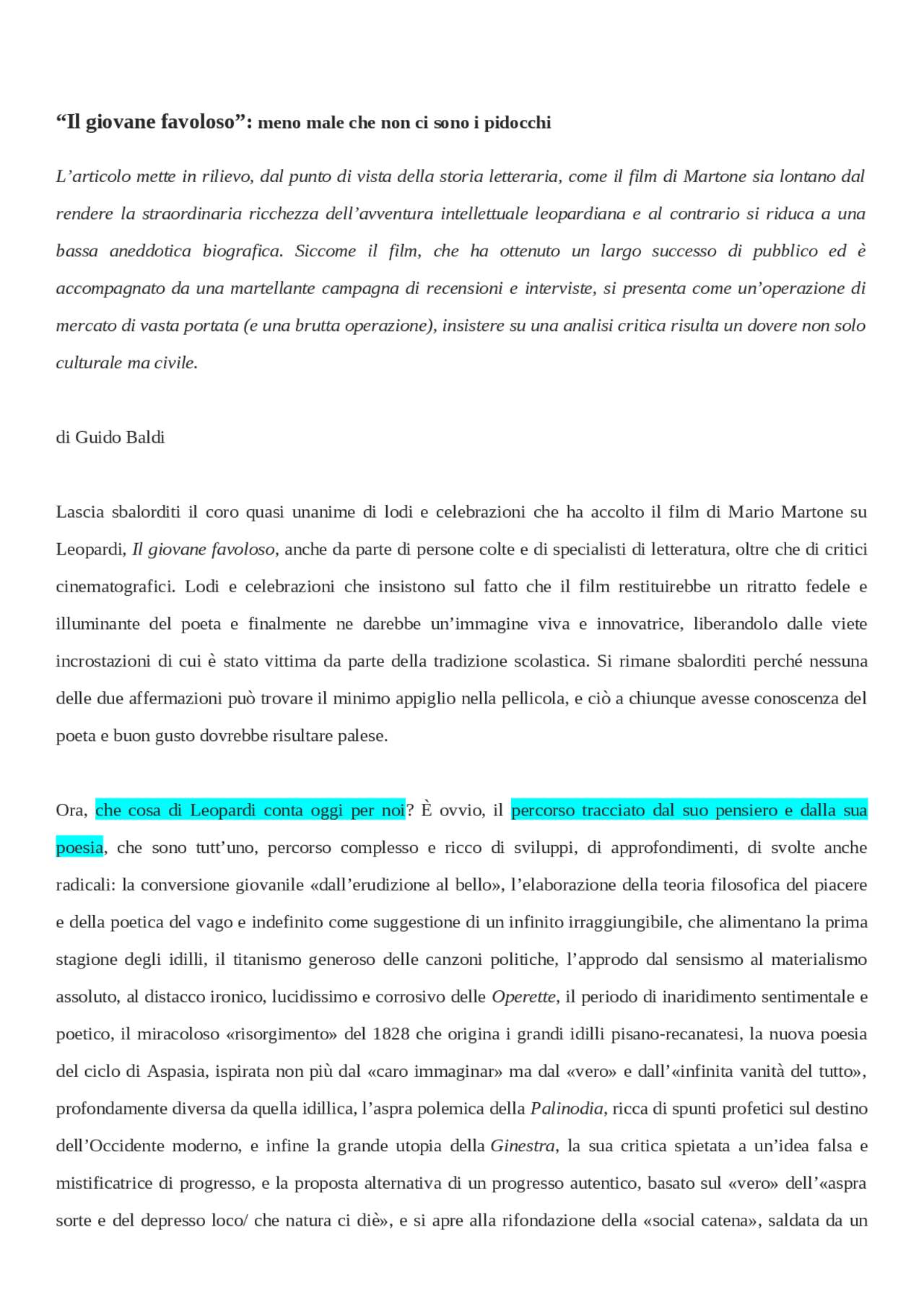 Il giovane favoloso film - Docsity