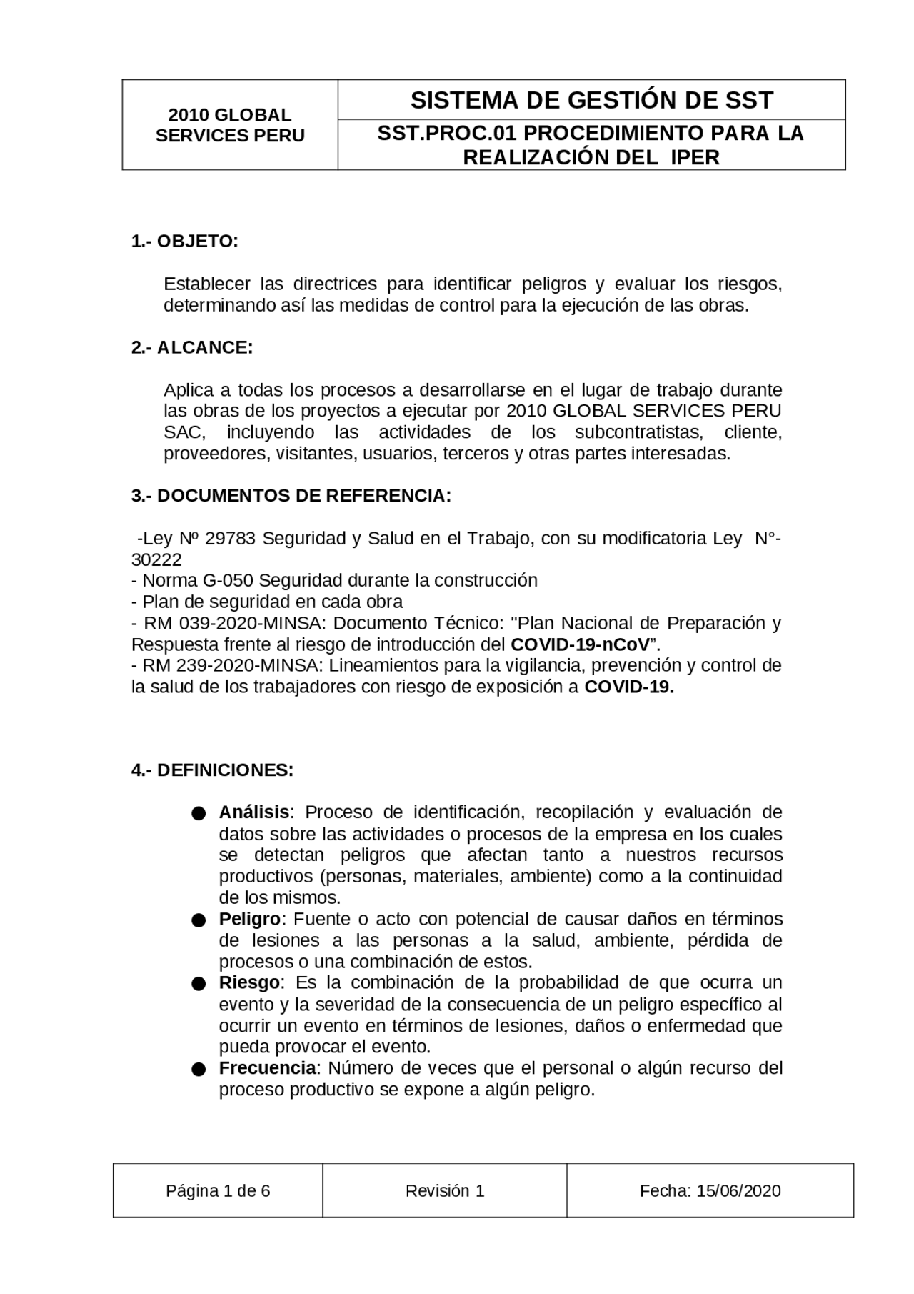 Procedimiento IPER Seguridad y Salud - Docsity