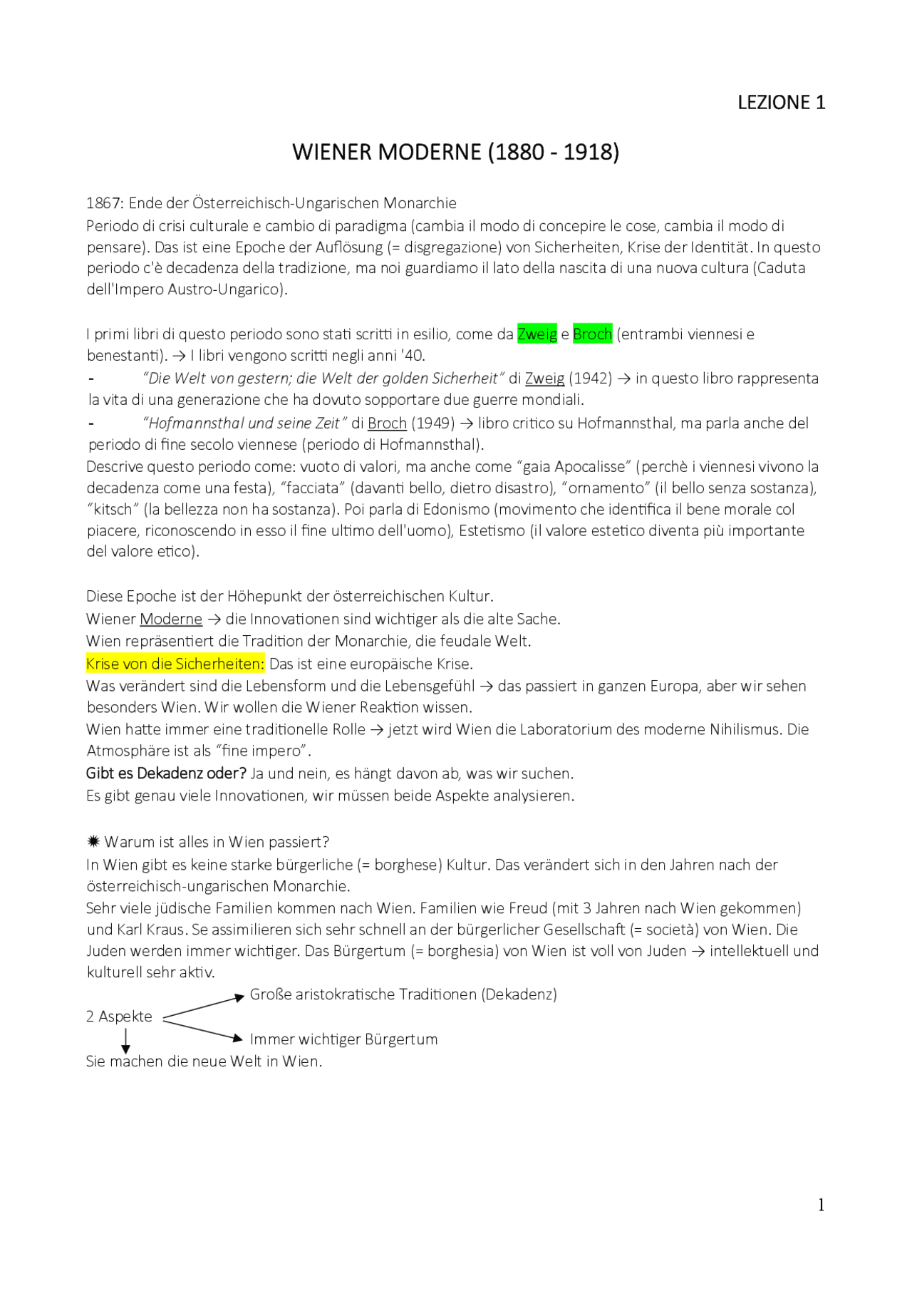 Die Literatur der Wiener Moderne - Docsity