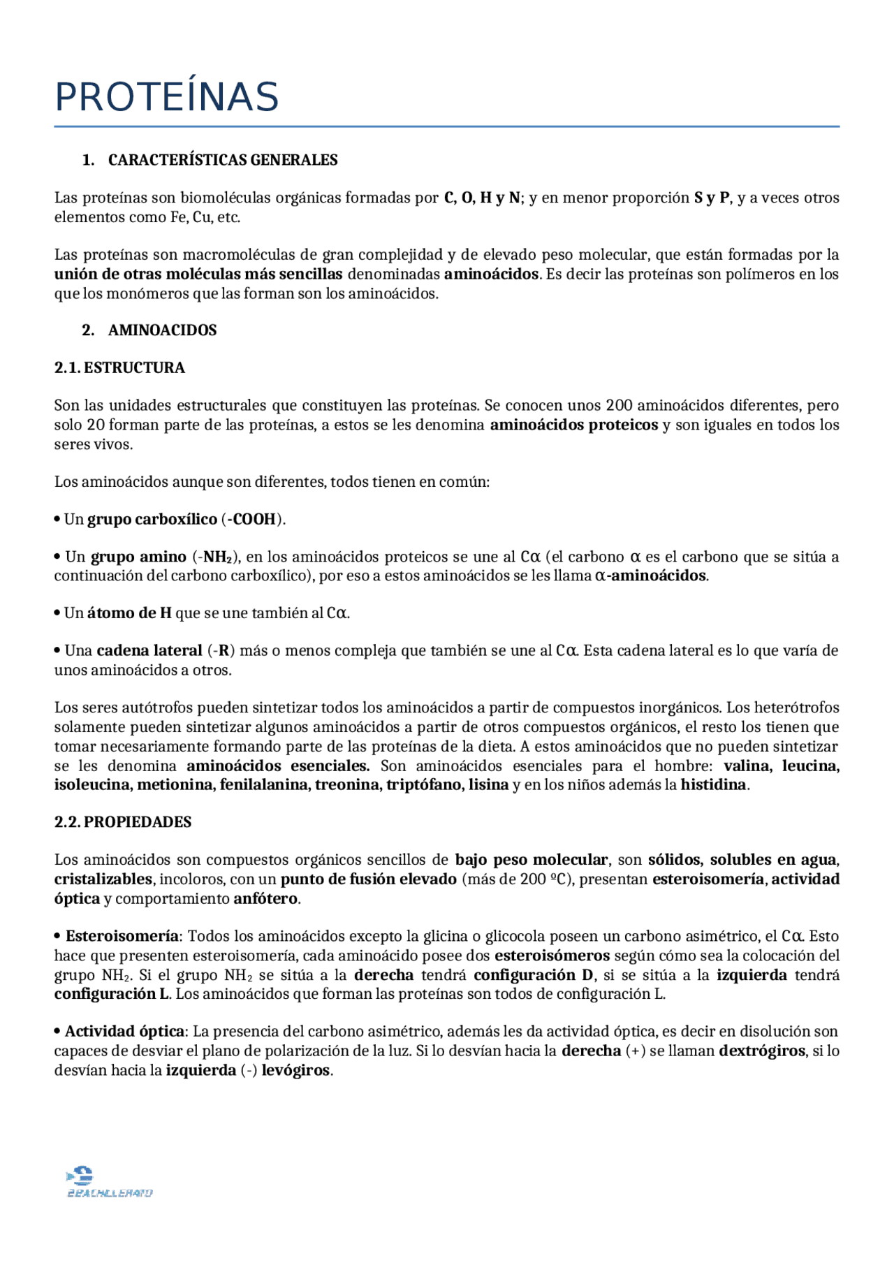 ProteÍnas 2º Bach BiologÍa Docsity