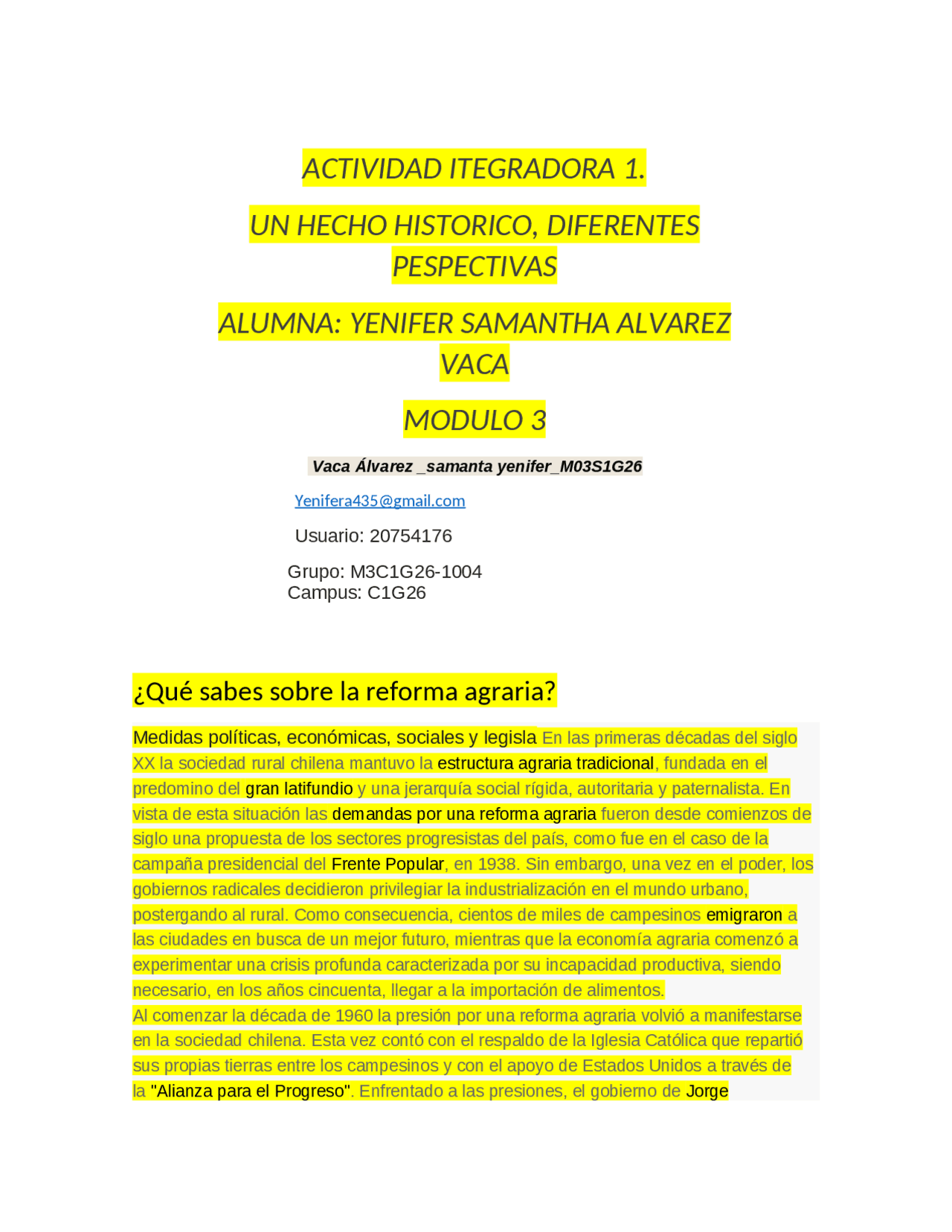 Actividad integradora 1 un hecho historico modulo 3 - Docsity
