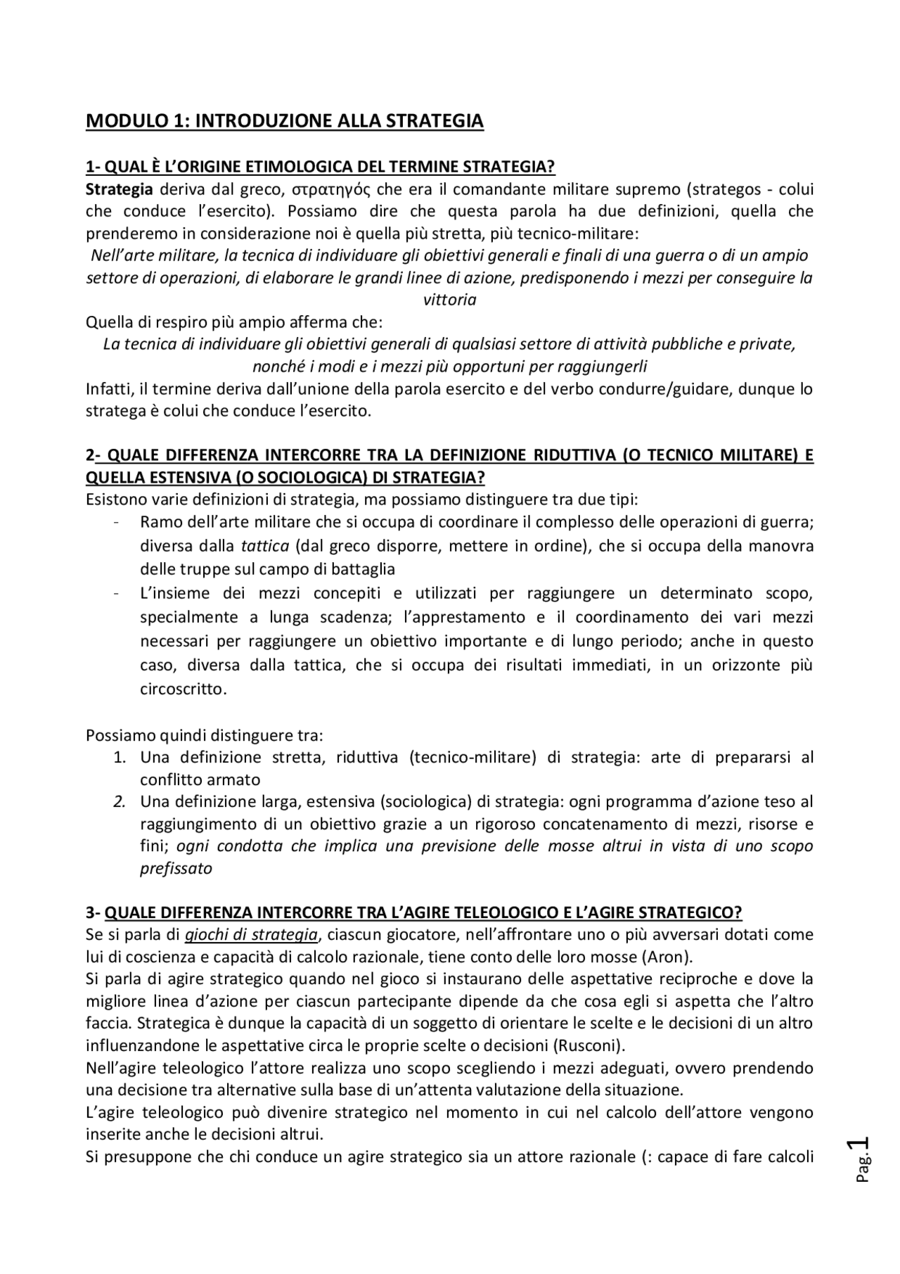 Domande e Risposte esame Studi Strategici - Docsity