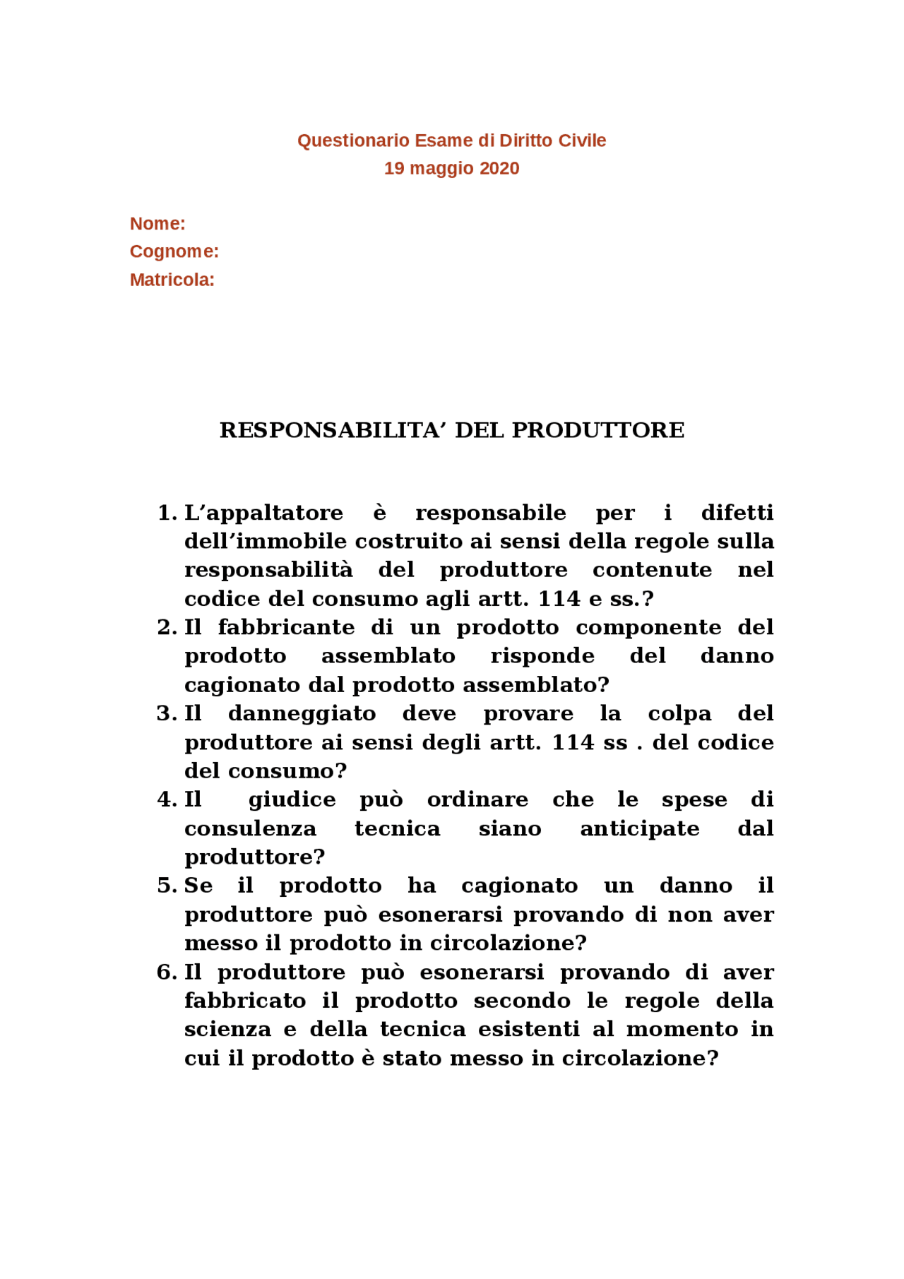 Domande Esame Civile Con Alpa Docsity
