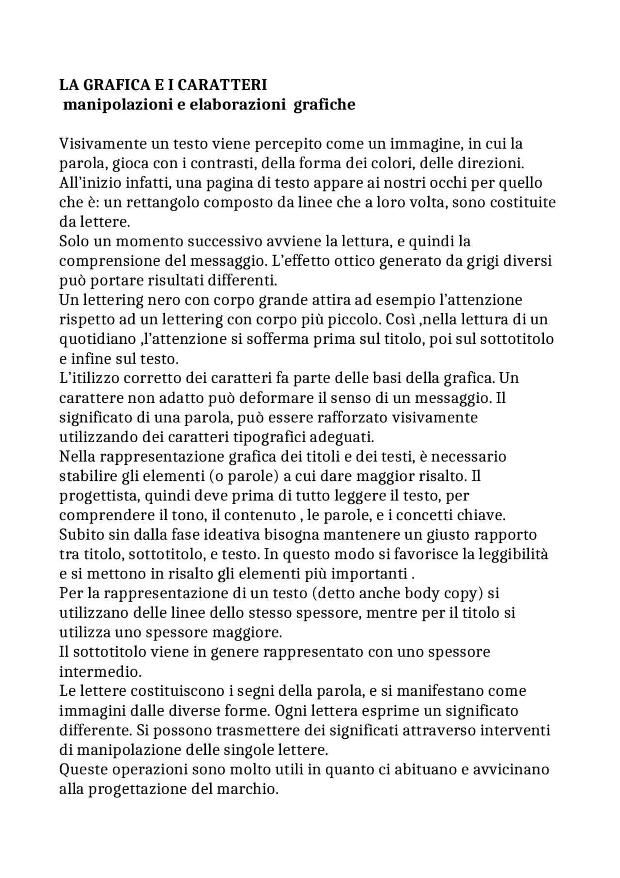 La Grafica E I Caratteri Docsity