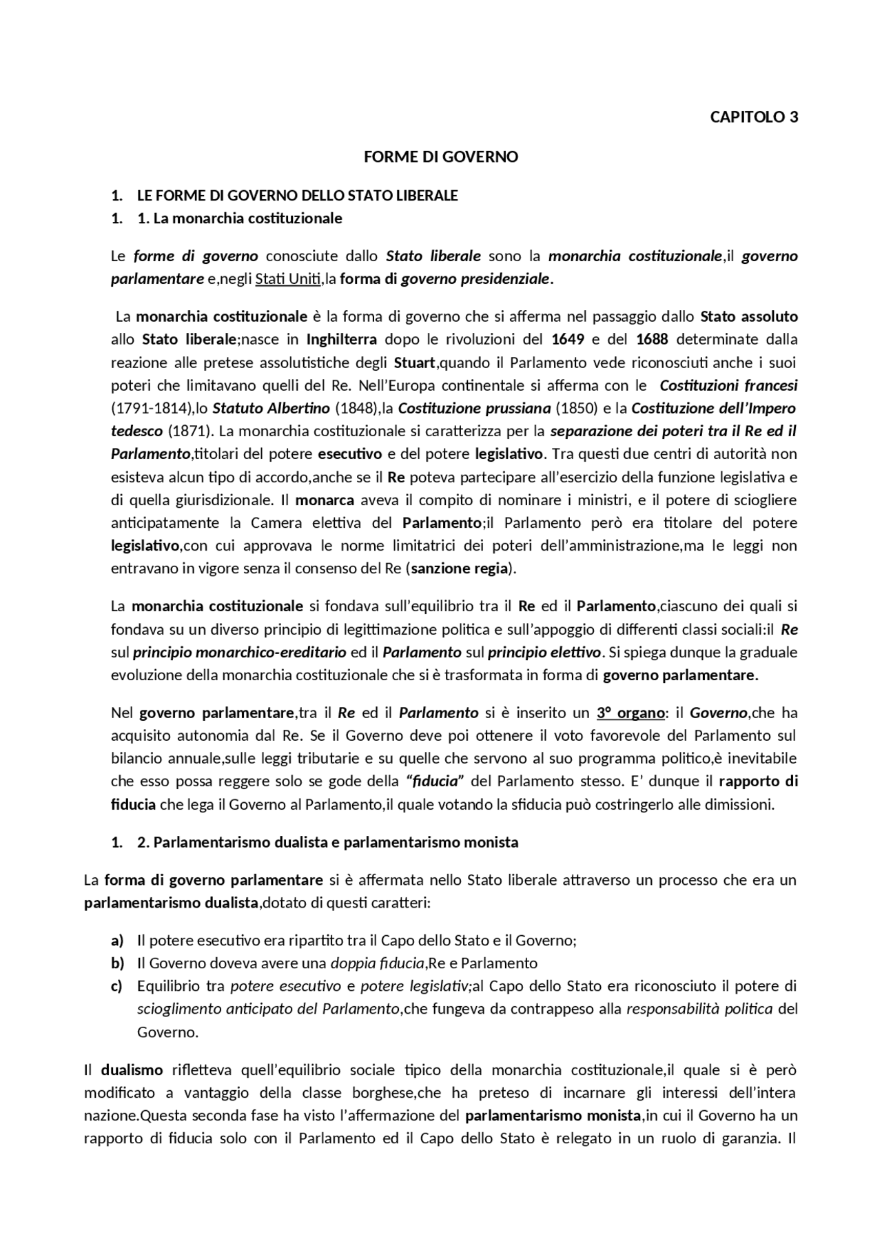 Riassunto Forme Di Governo Docsity