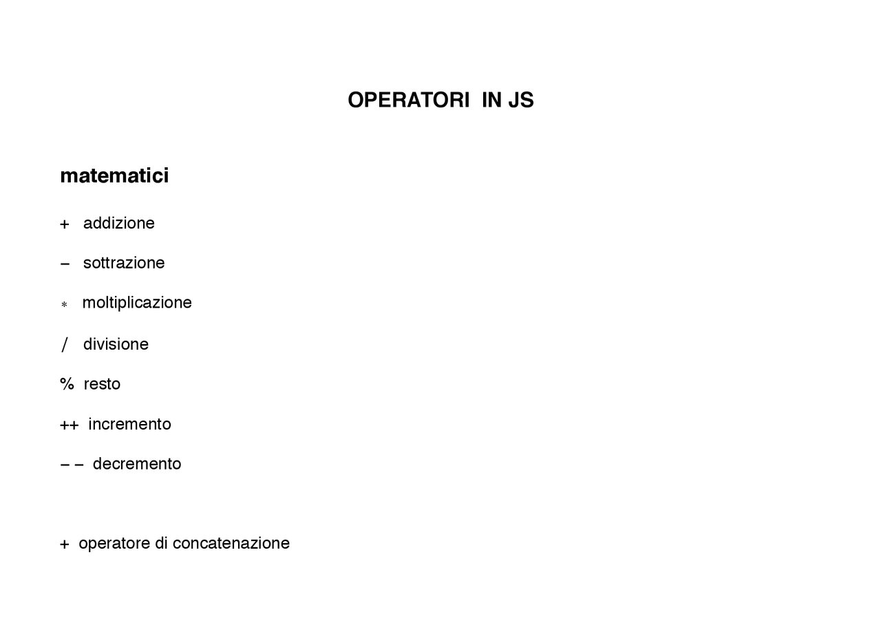 INFORNATICA. OPERATORI IN JS - Docsity