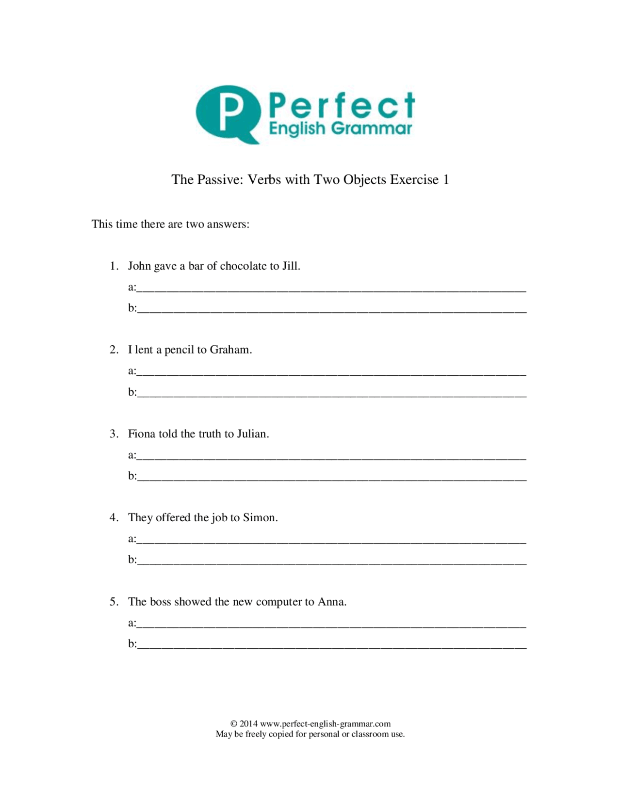Passive Verbs With Two Objects Dispense Di Inglese Docsity