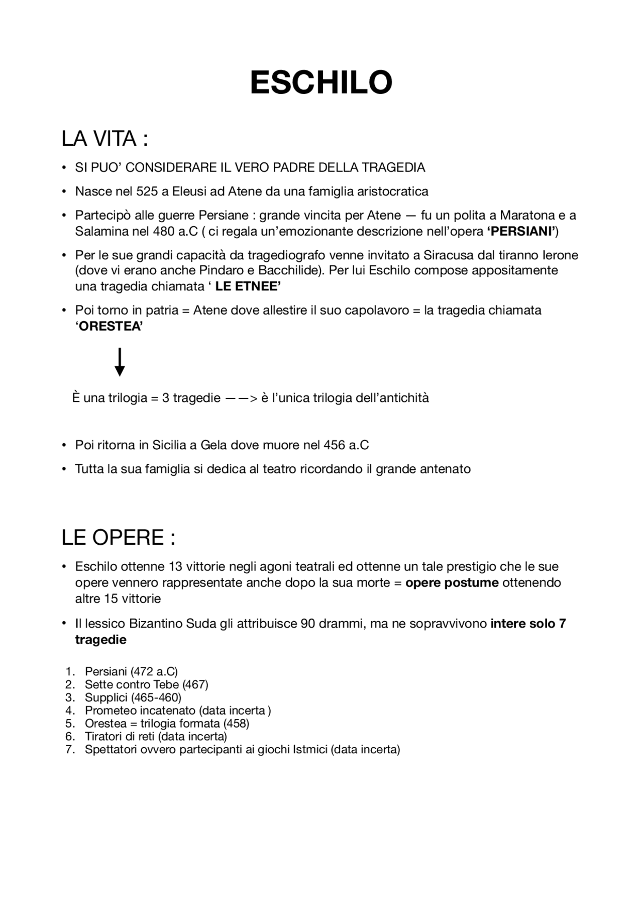 Eschilo La Vita E Le Tragedie Docsity