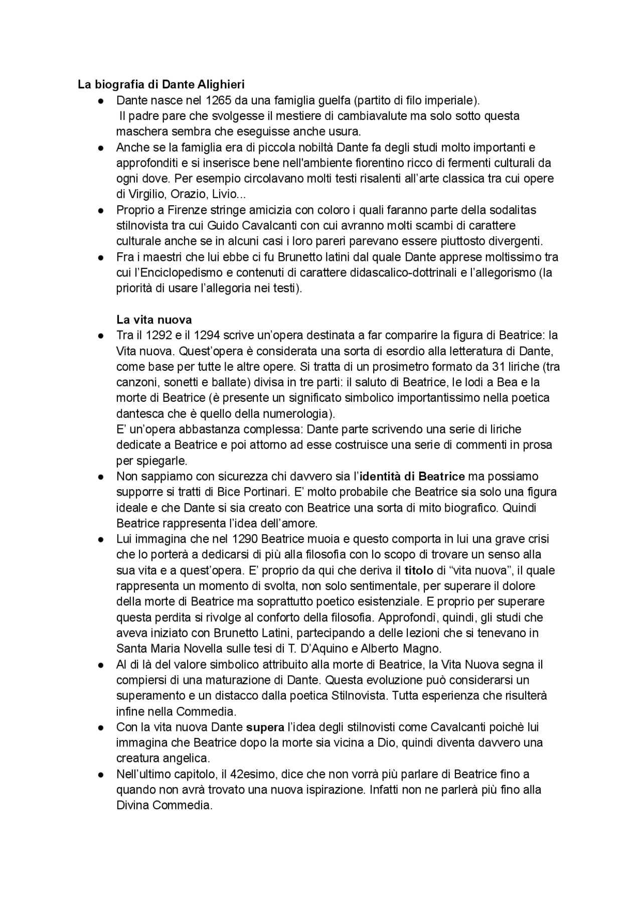 Riassunto Dante Alighieri: vita e opere - Docsity