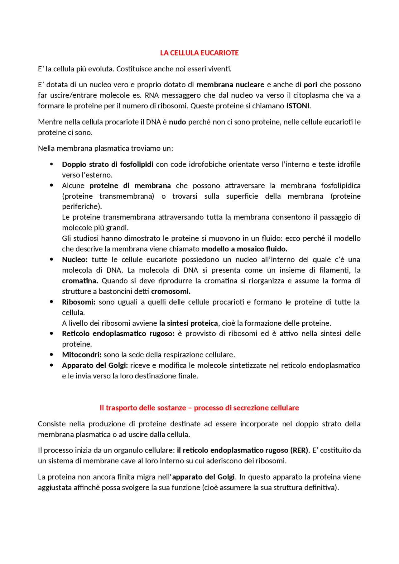 La cellula eucariote - Docsity