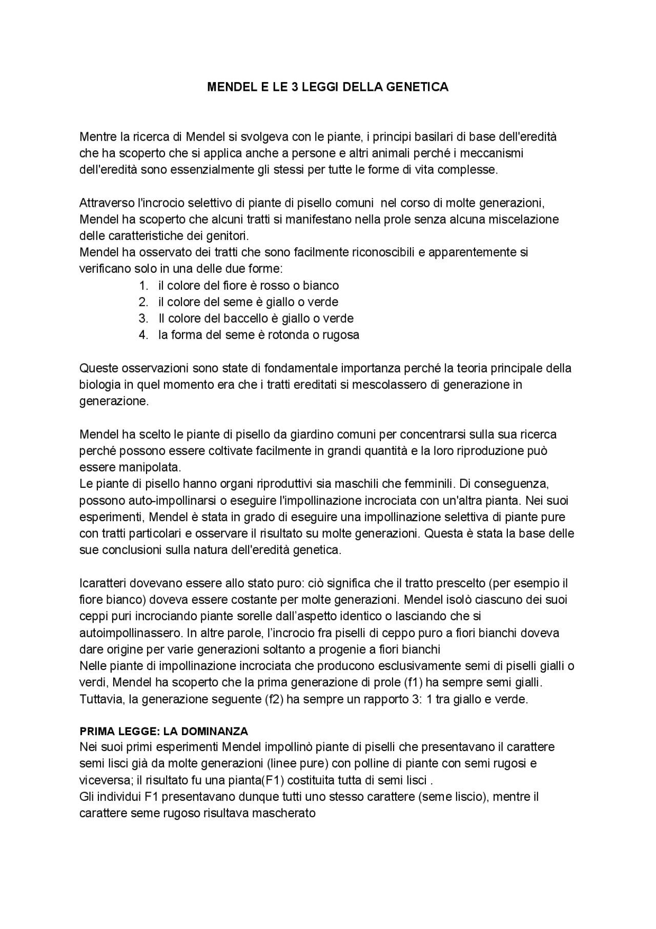 Scienze Leggi Di Mendel Docsity