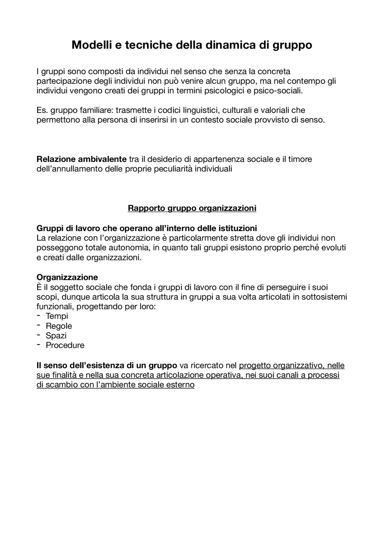 Modelli E Tecniche Della Dinamica Di Gruppo Docsity