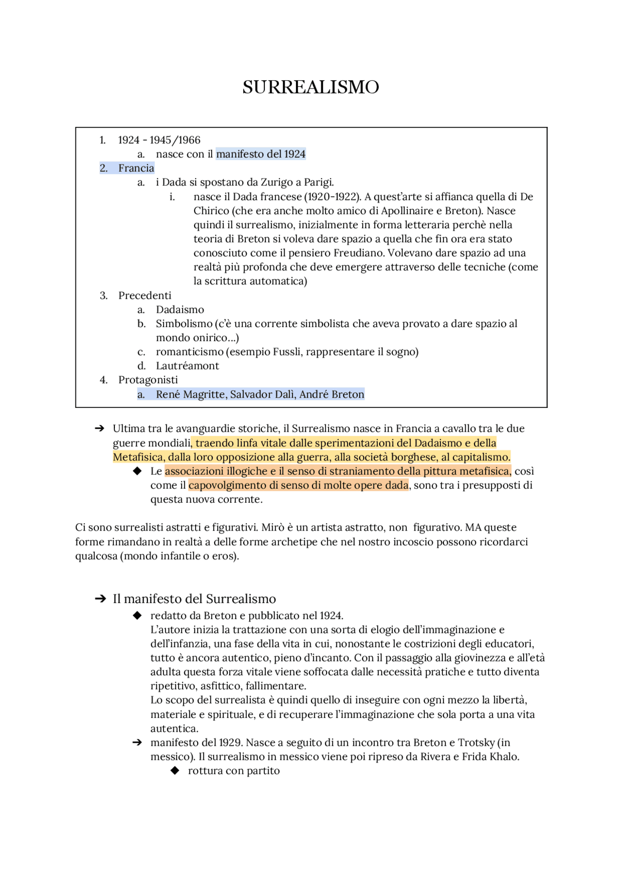 Appunti Sul Surrealismo Docsity