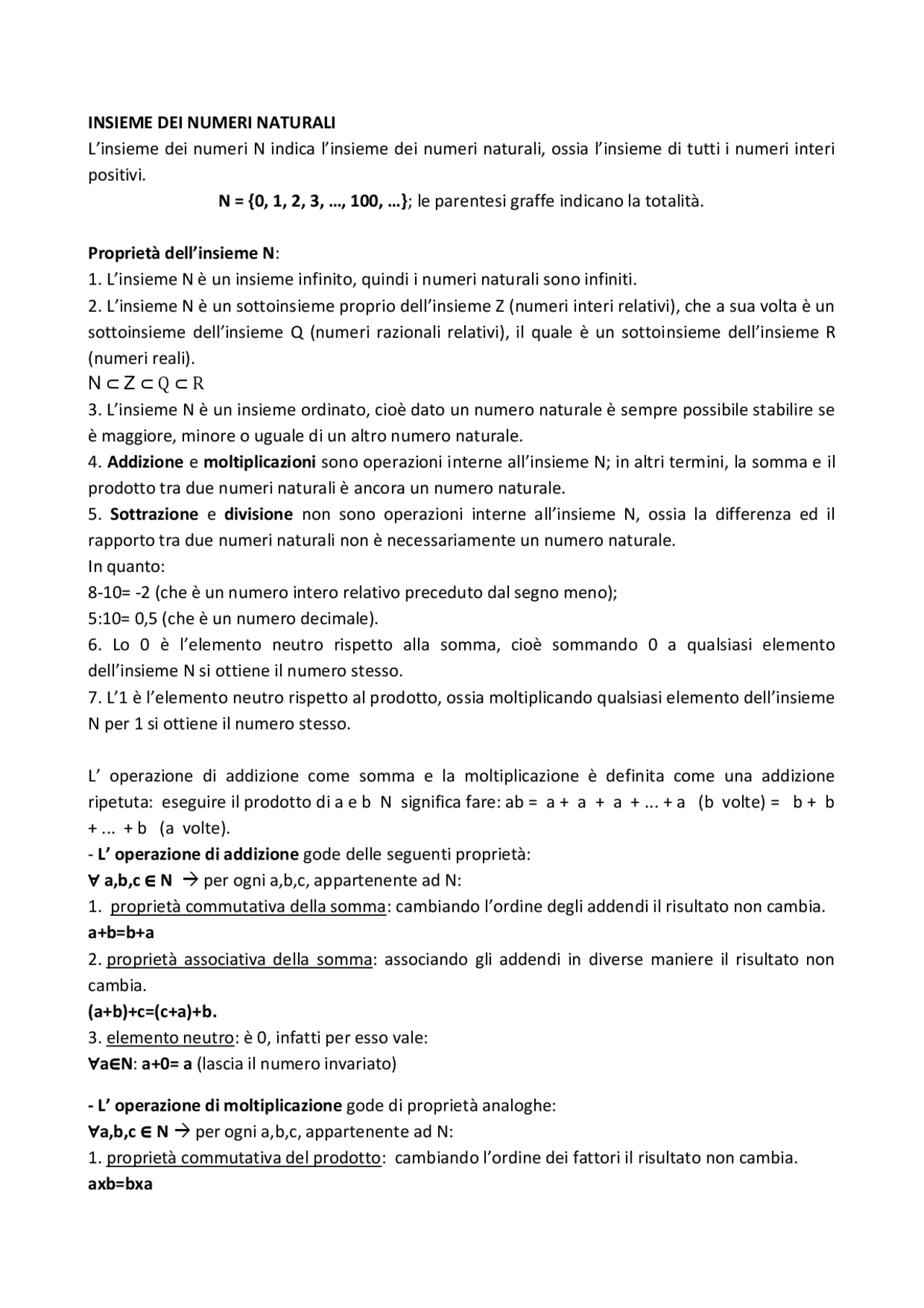 Insieme Dei Numeri Naturali Docsity