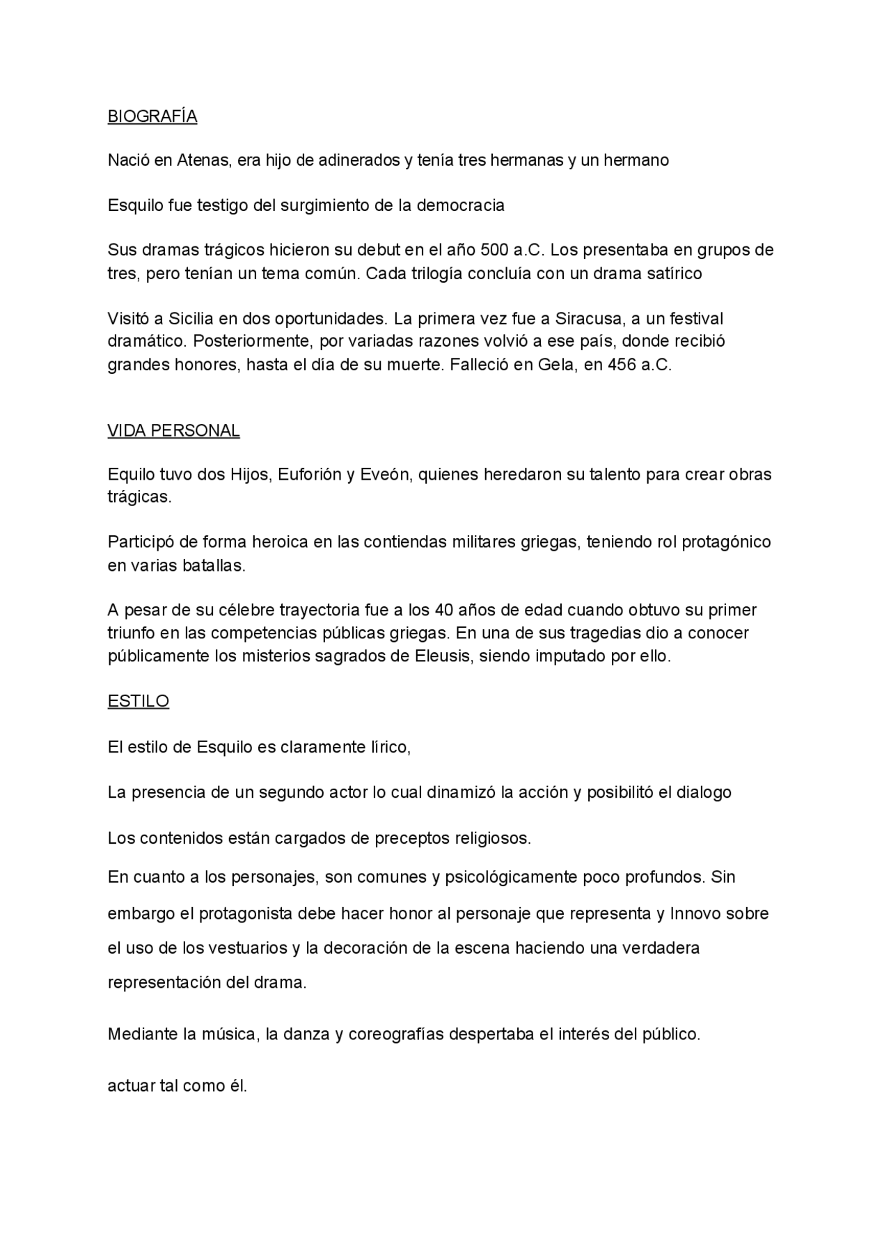 BIOGRAFIA DE ESQUILO - Docsity