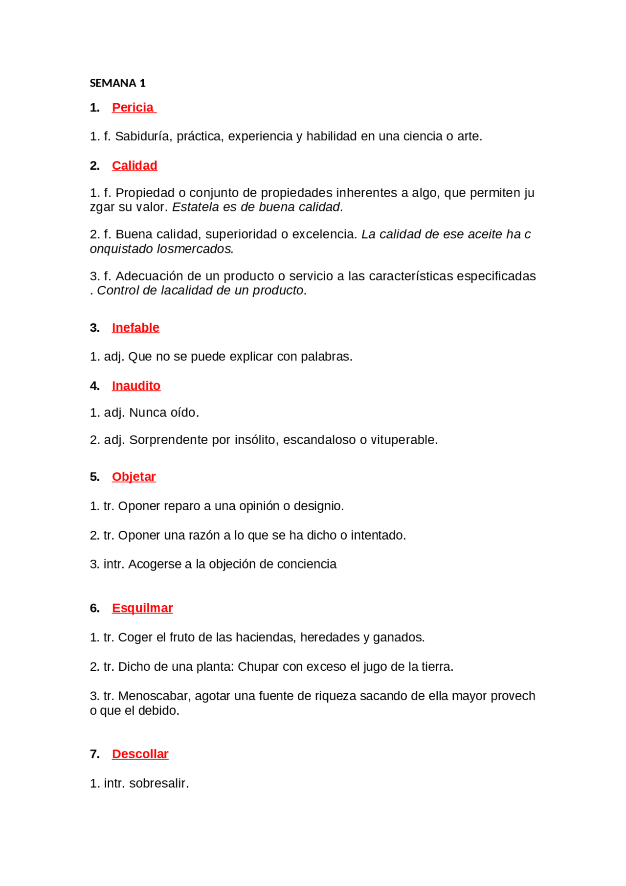 Vocabulario de algunas palabras - Docsity