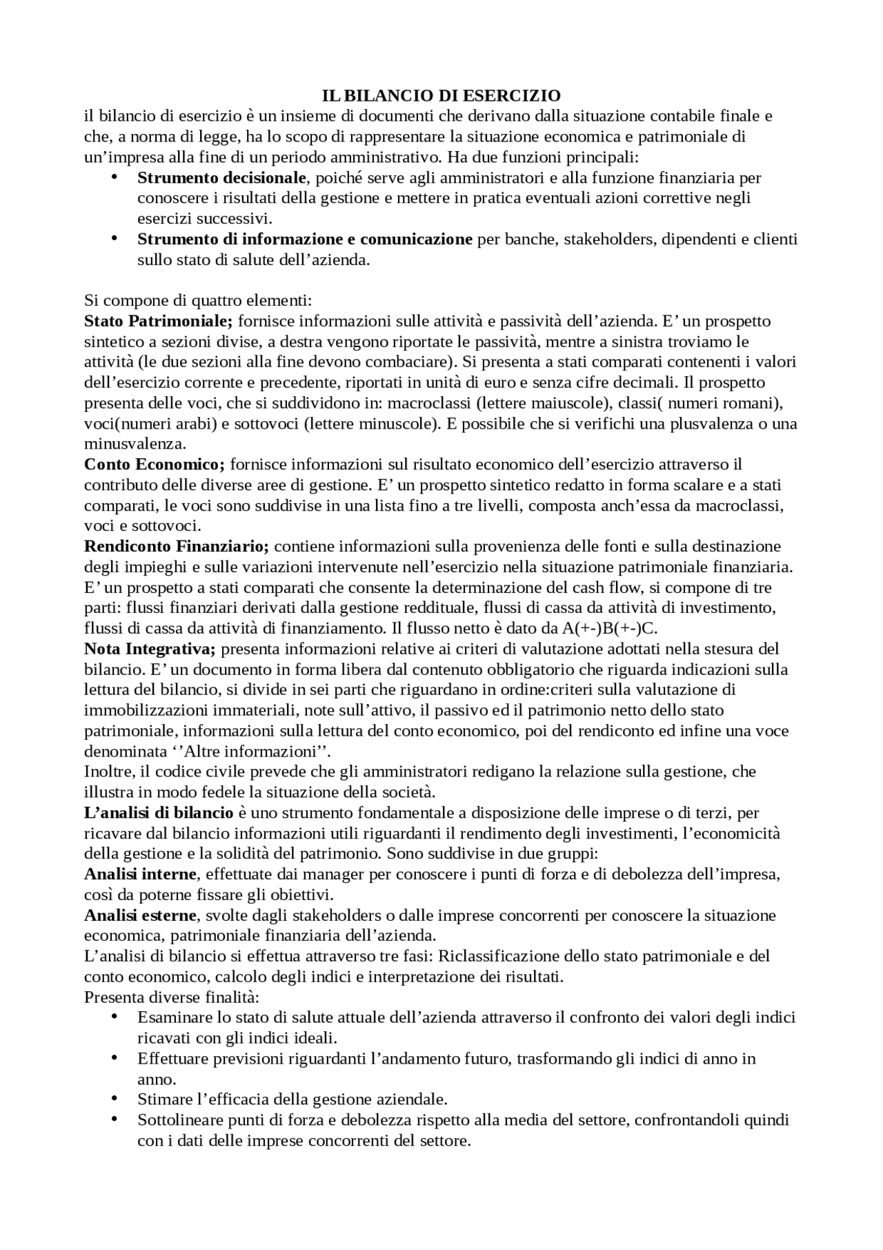 Il Bilancio Desercizio Riassunto Docsity