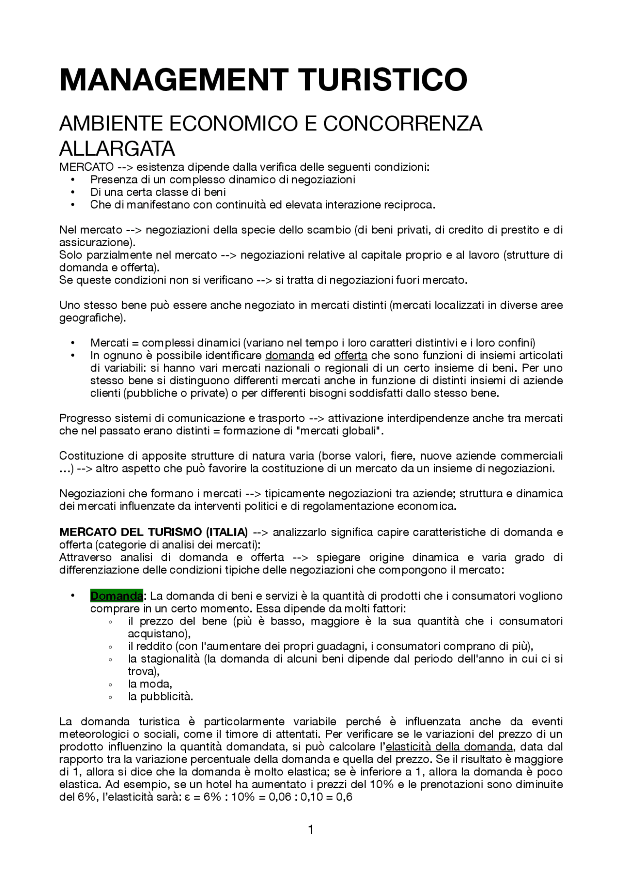 Riassunto Management Turistico Docsity