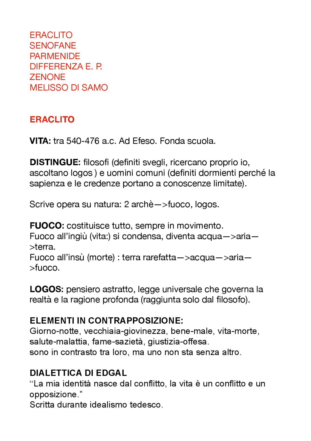 ERACLITO, SENOFANE, PARMENIDE, ZENONE E MELISSO. | Schemi e mappe ...
