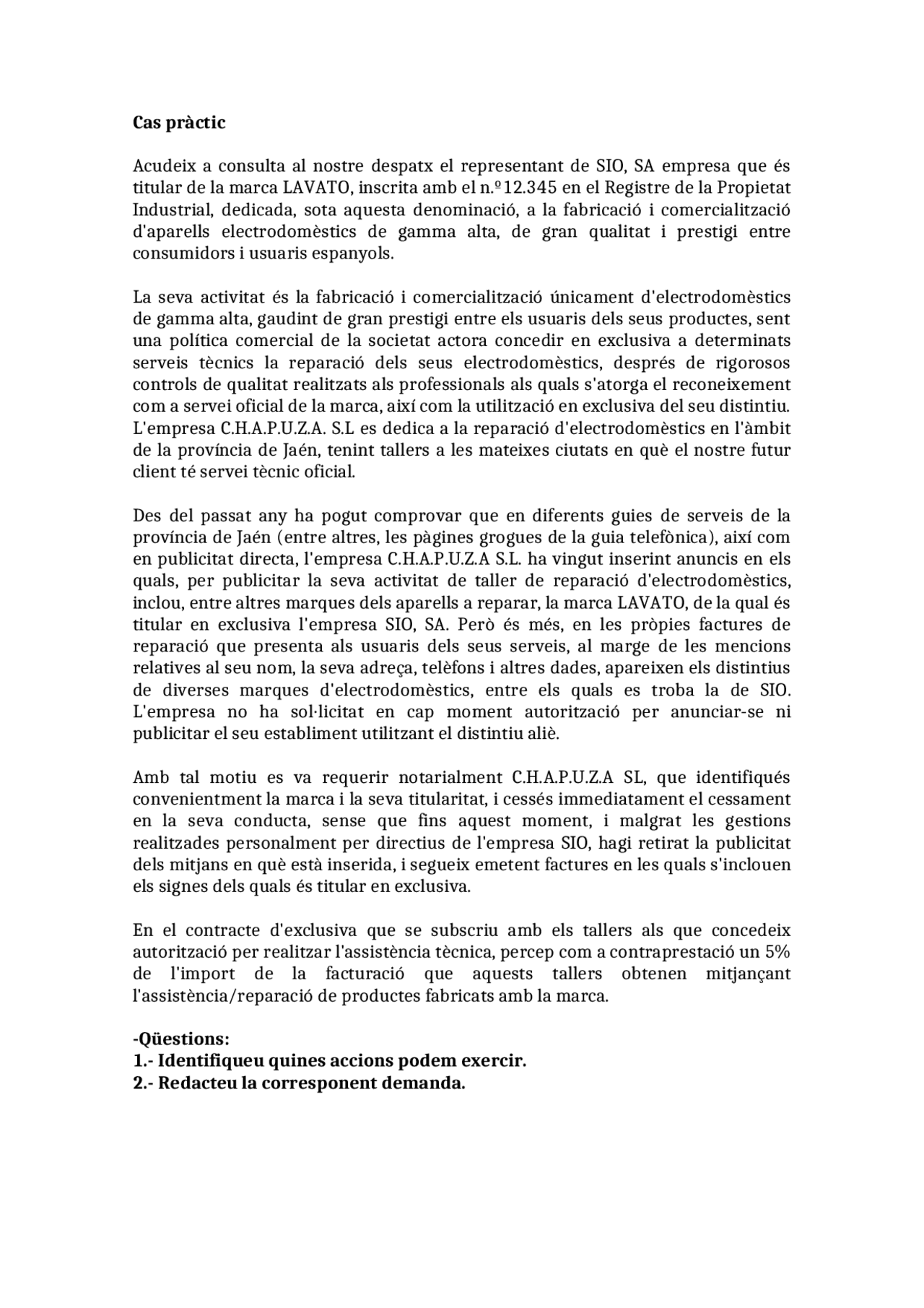 Cas per fer demanda de practica - Docsity