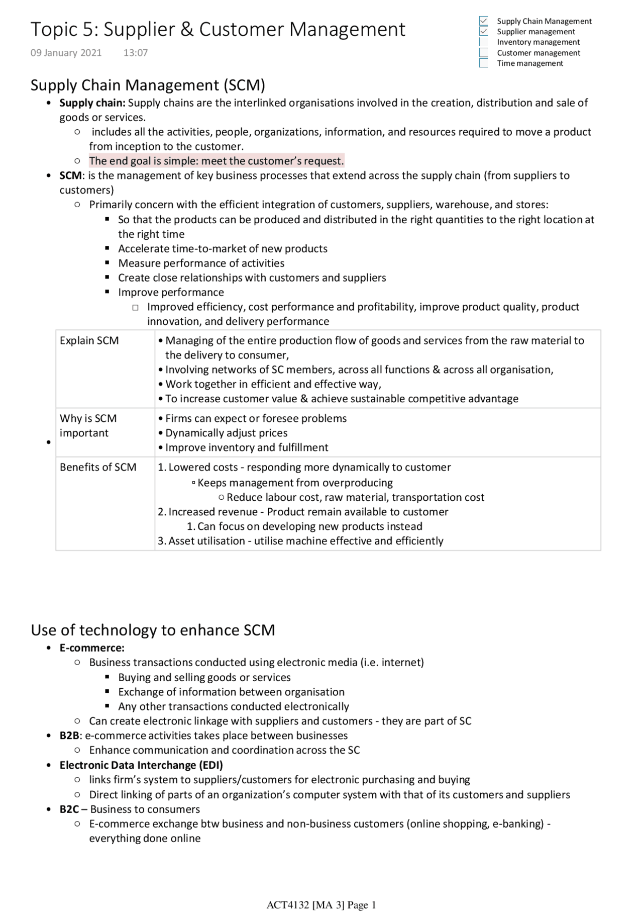 Supplier & Customer Management in SCM - Docsity