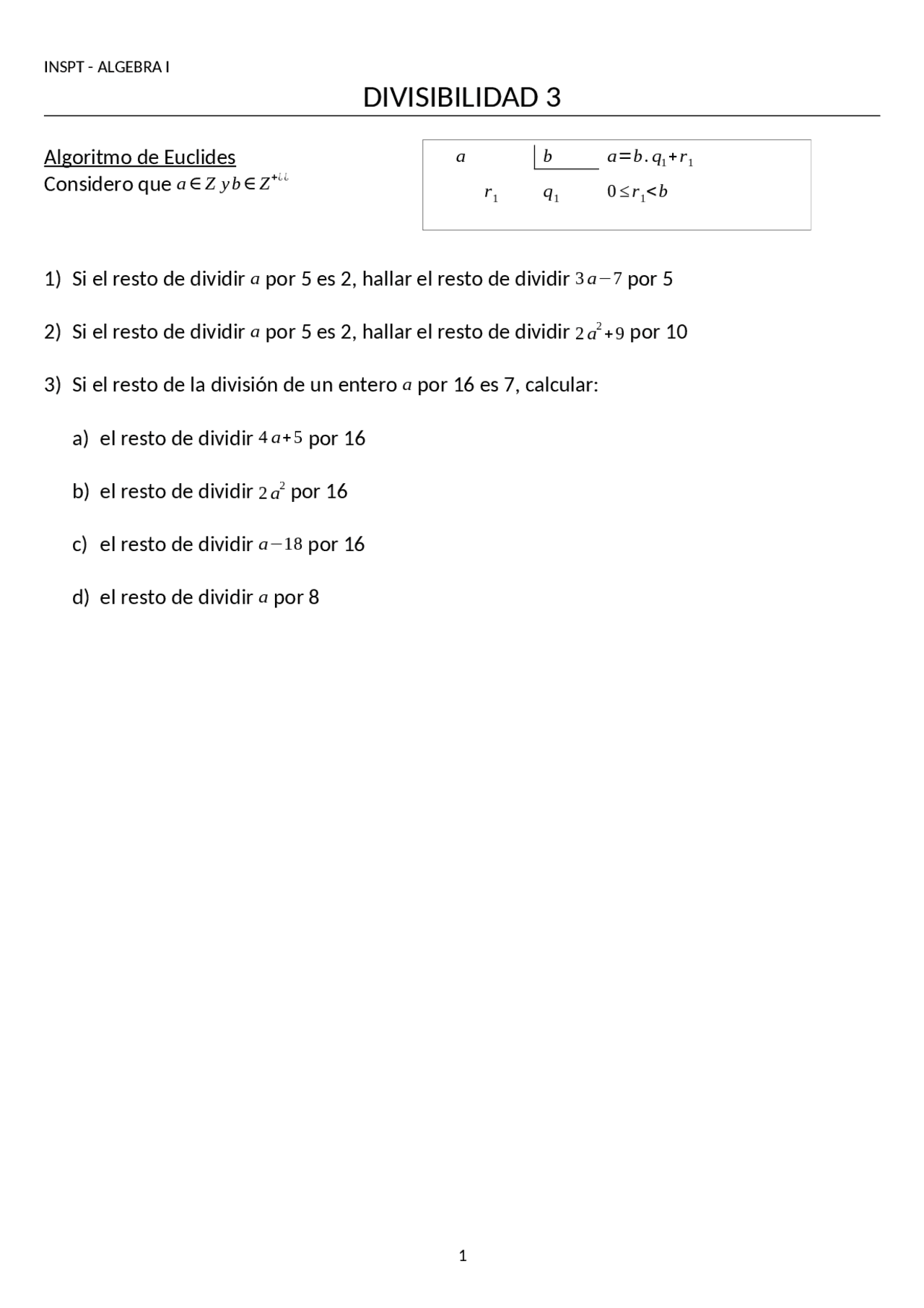 Divisibilidad Algoritmo De Euclides Docsity