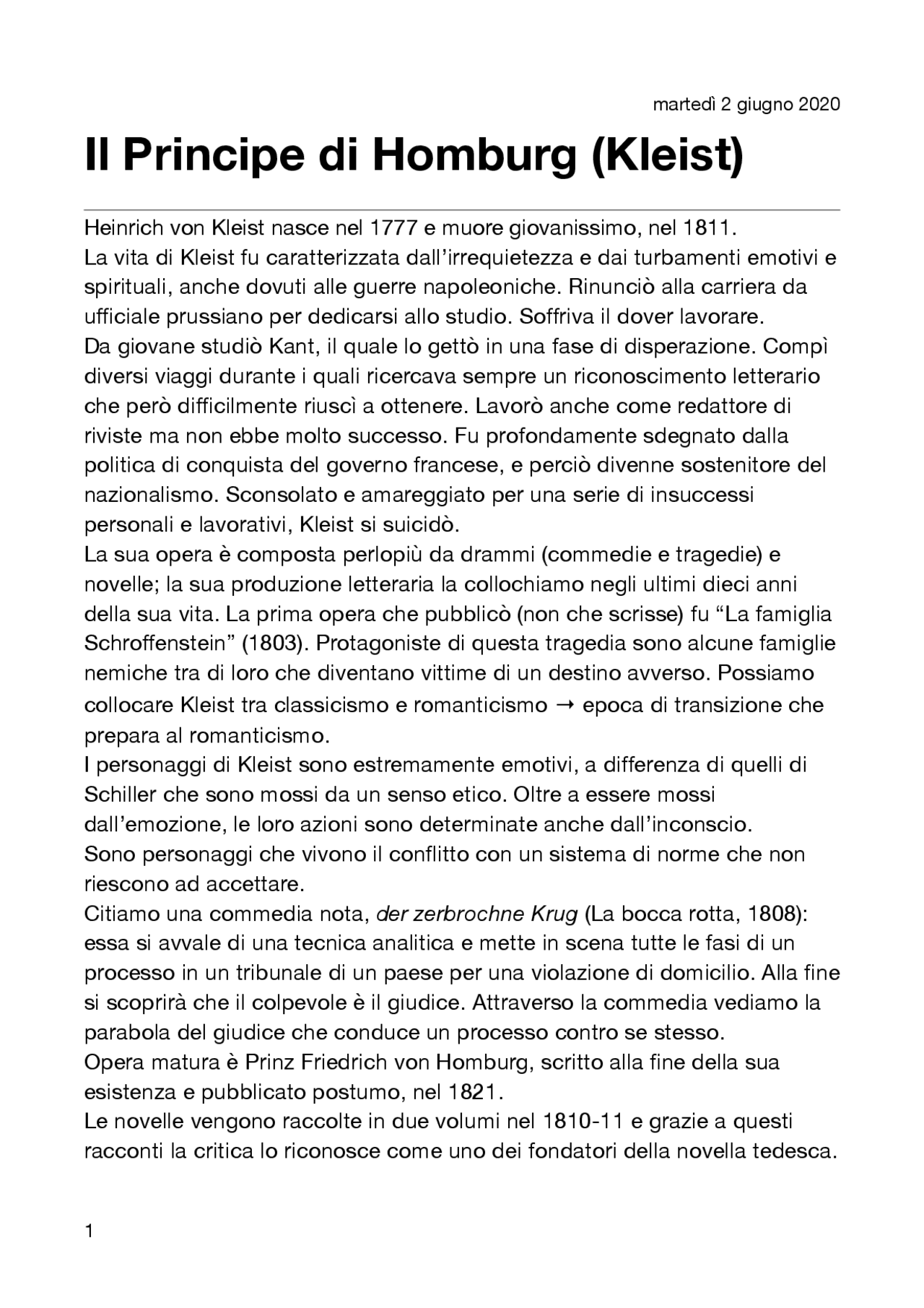 Il Principe di Homburg – Heinrich von Kleist - Docsity
