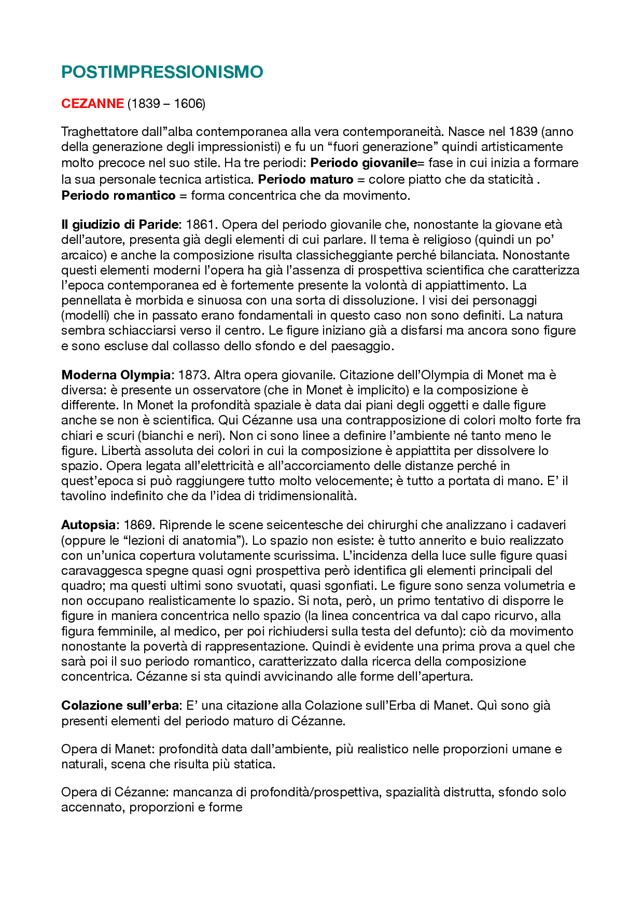 Postimpressionismo Riassunto Per Lesame Docsity