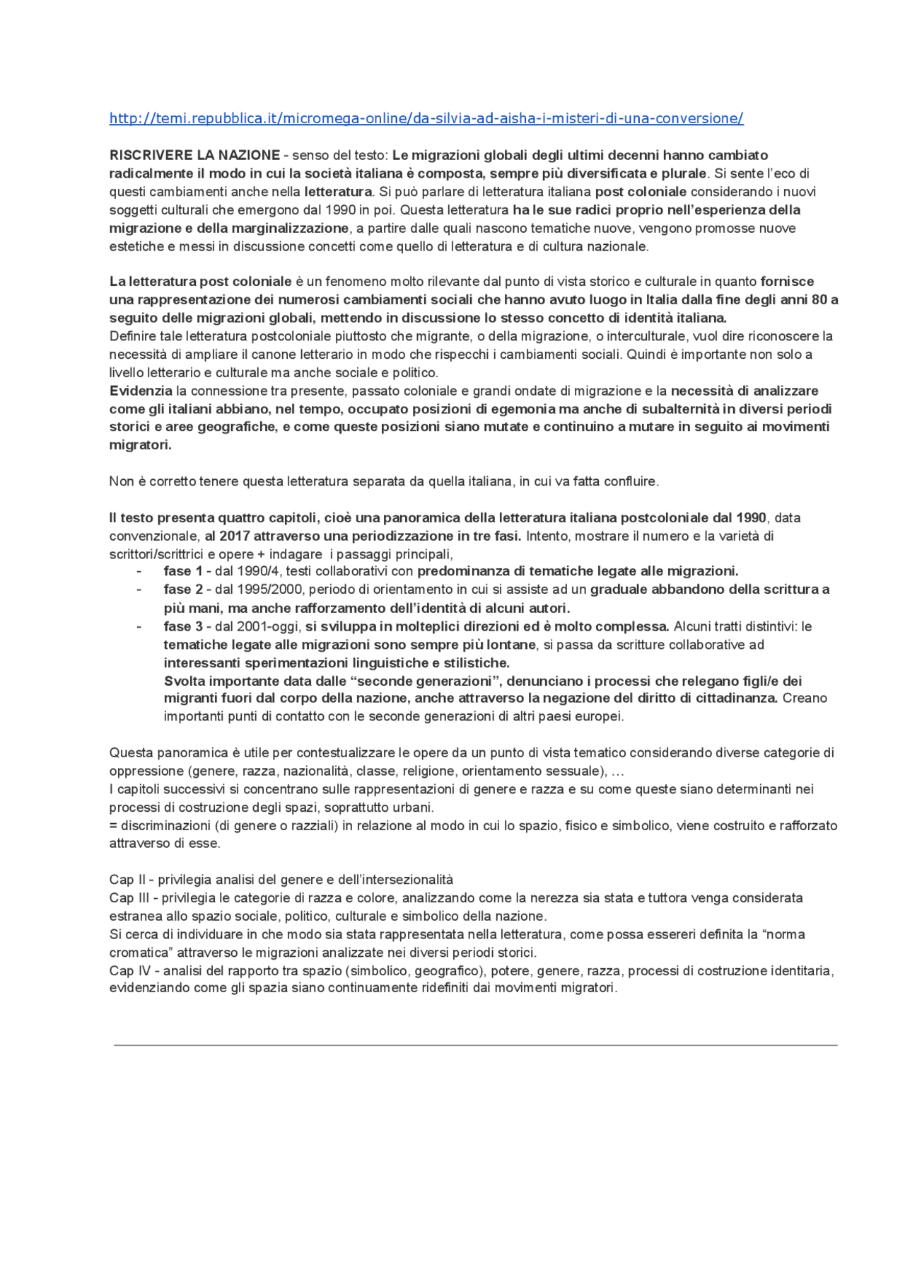 Riscrivere la nazione. La letteratura italiana postcoloniale - Romeo - Docsity