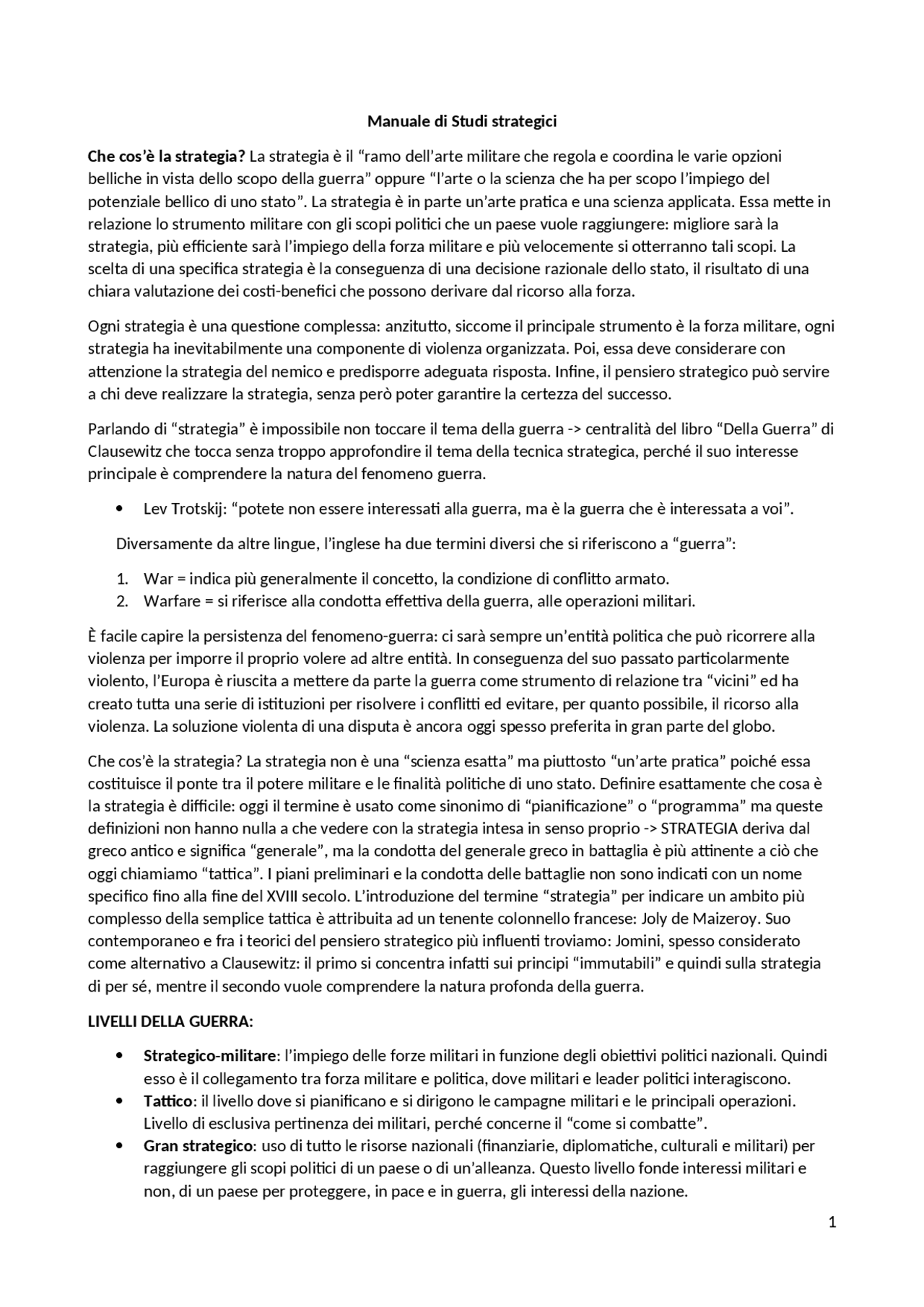 Manuale di studi strategici - Docsity