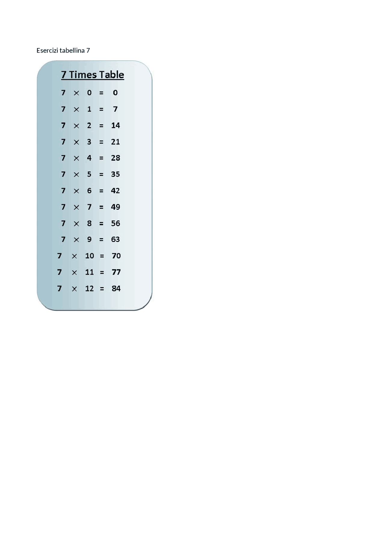 Esercizi tabellina 7 - Docsity