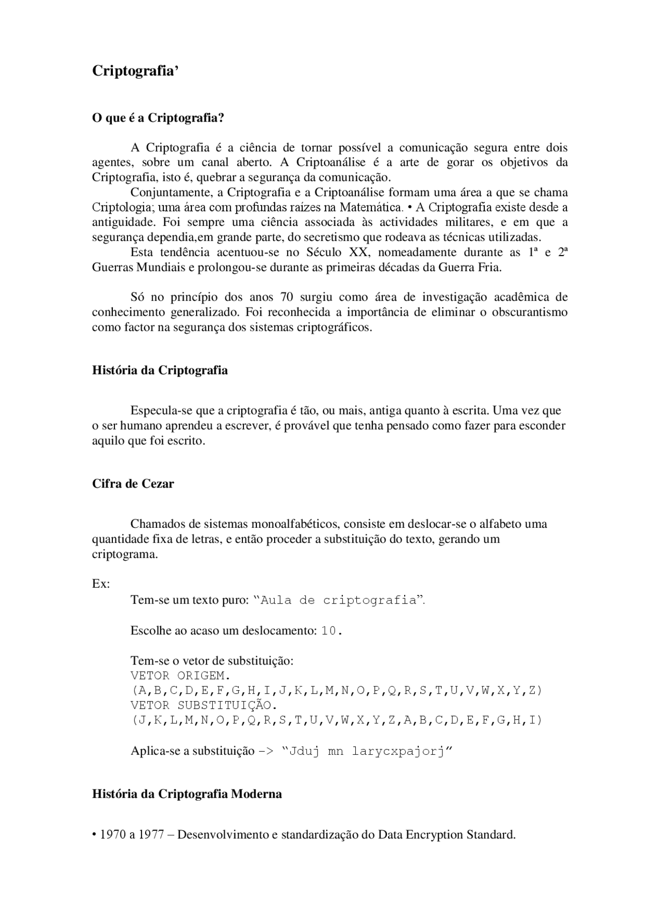 Trabalho sobre Criptografia - Docsity