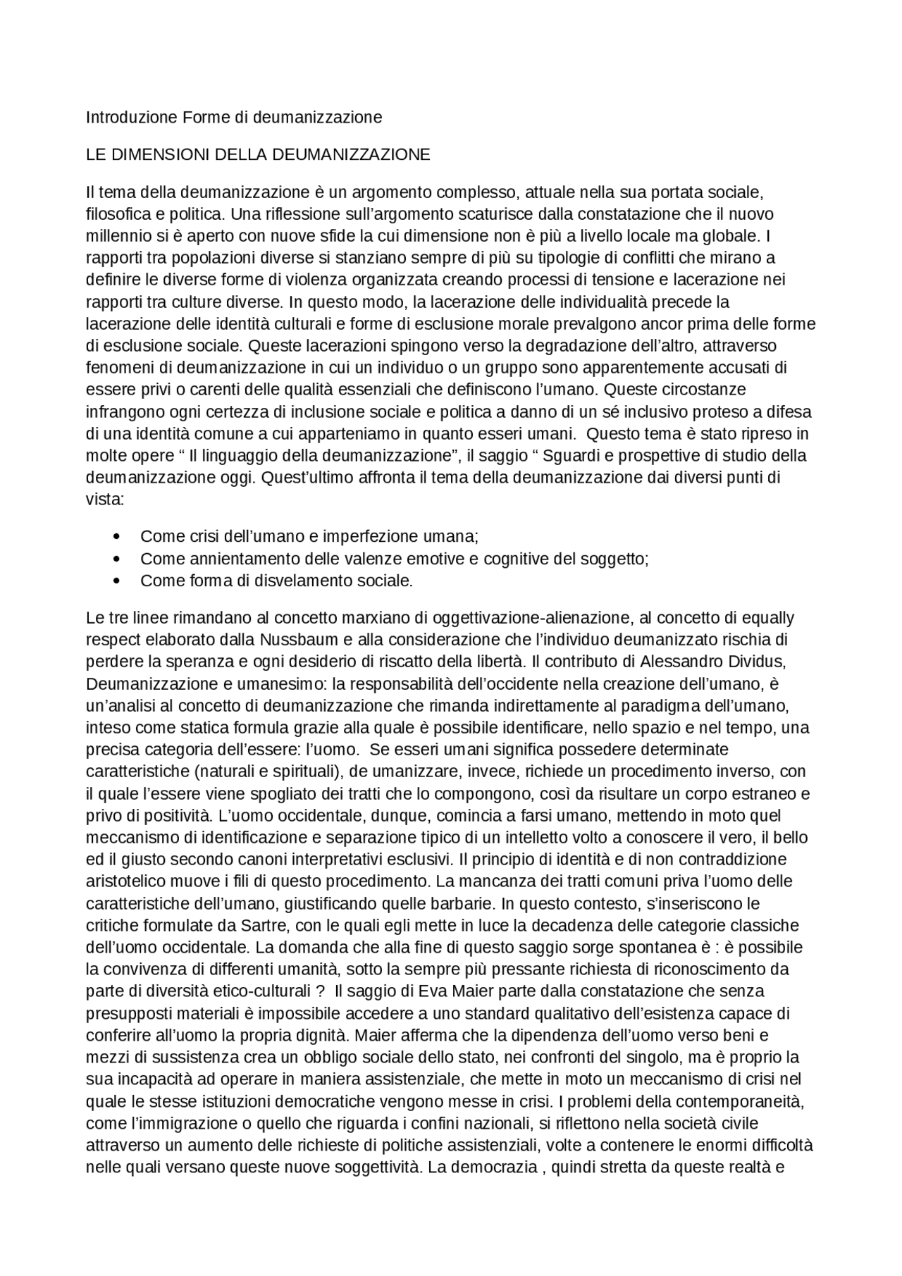 Forme Di Deumanizzazione Enrico Graziani Docsity