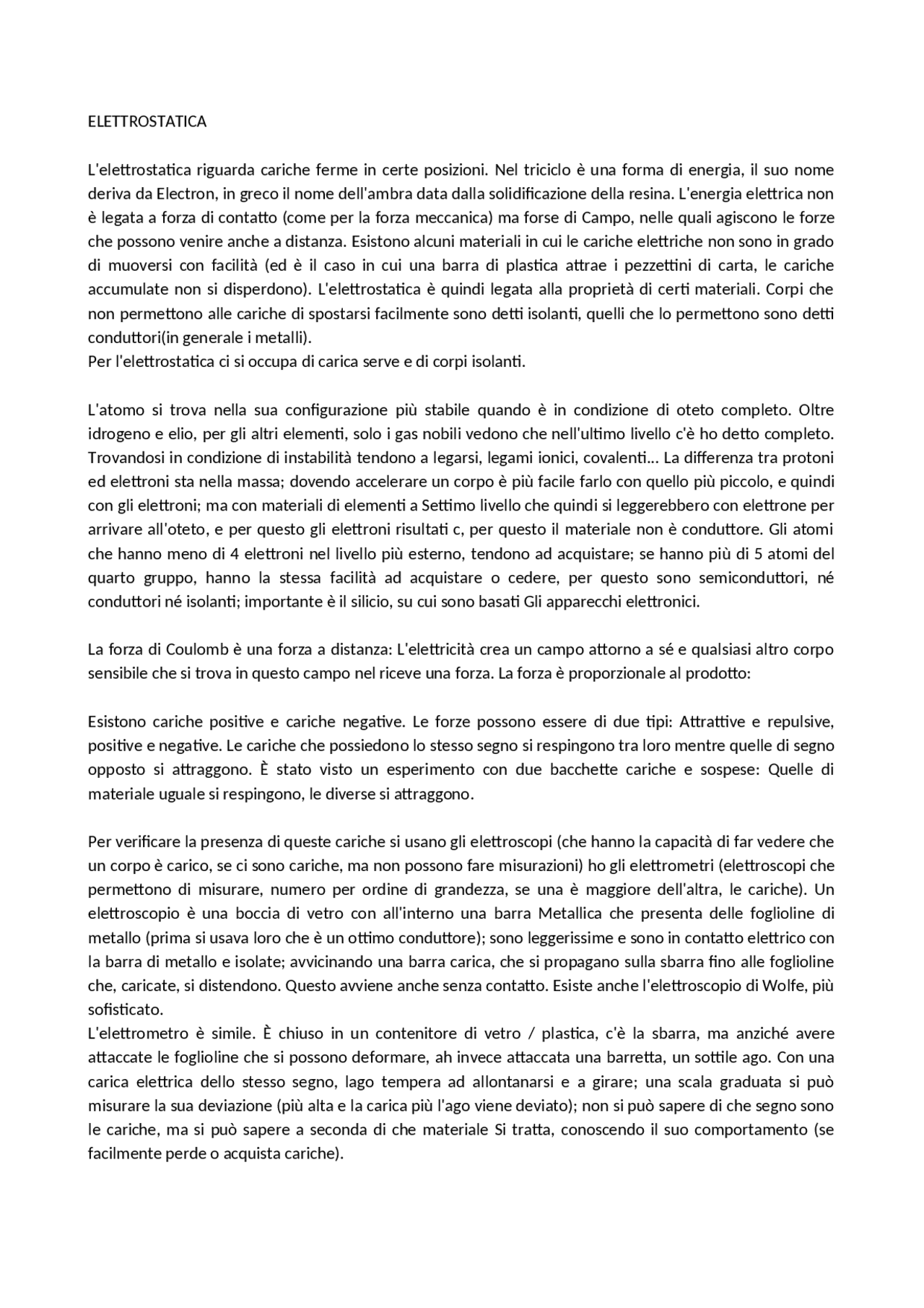 Elettrostatica Fisica Docsity