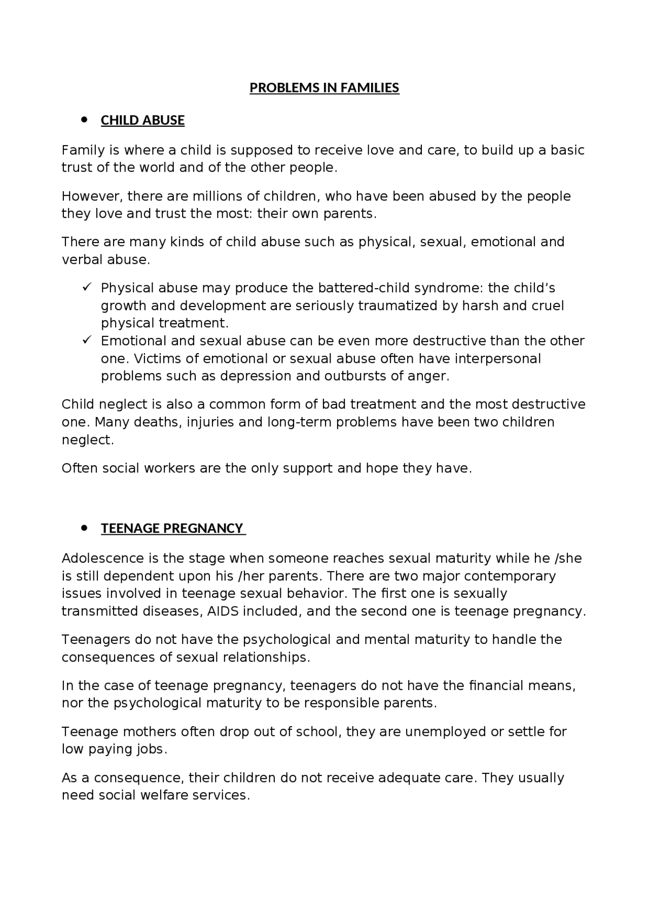 PROBLEMS IN FAMILIES - Docsity