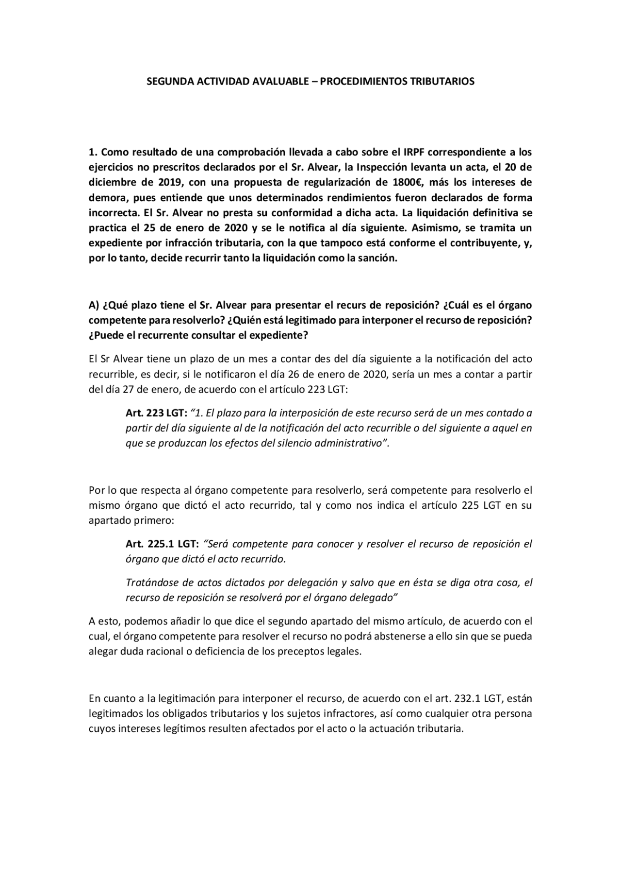 Práctica Olay Procedimientos Tributarios Docsity