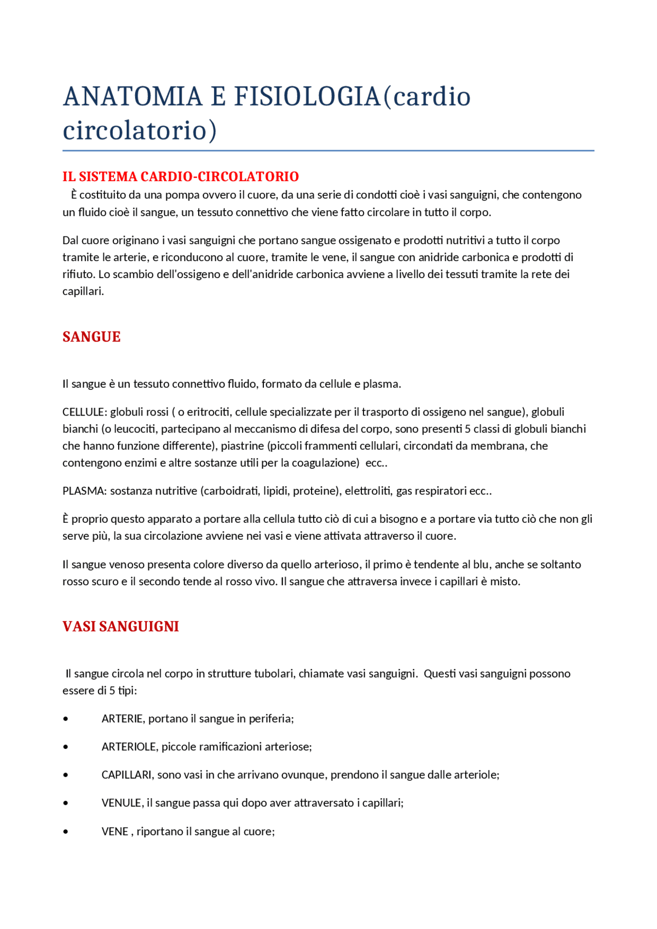 Il Sistema Cardio Circolatorio Docsity