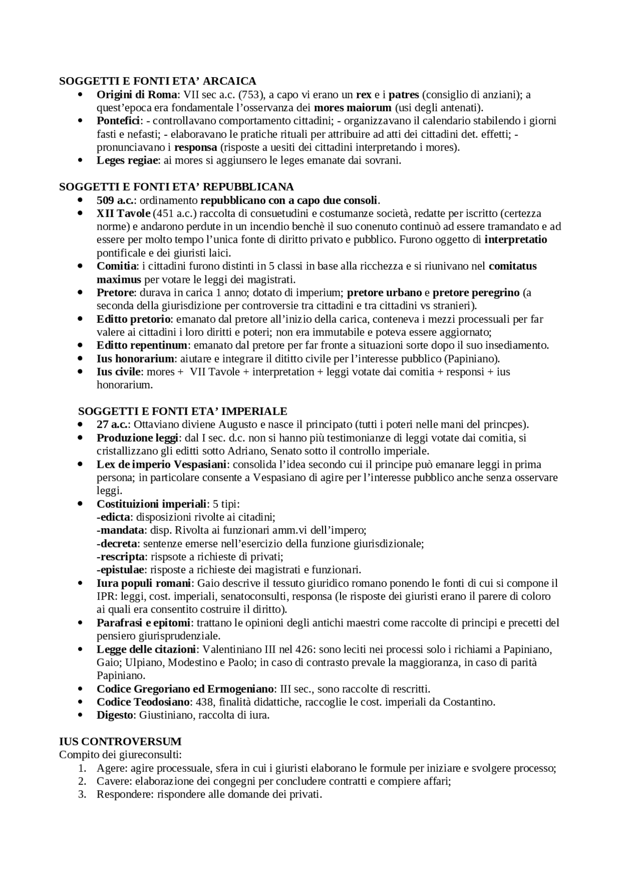 Riepilogo degli argomenti di Istituzioni di diritto Romano - Docsity