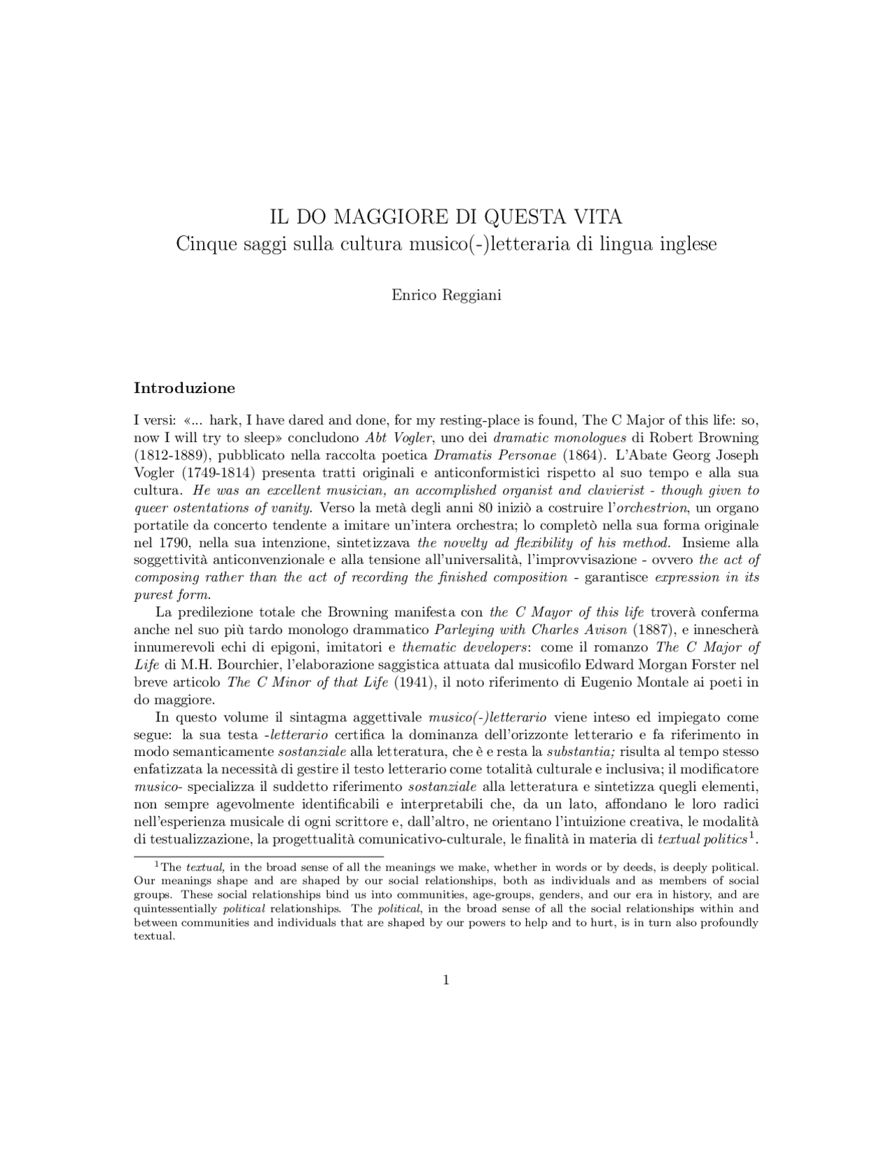 Riassunto Il Do Maggiore Di Questa Vita Di Enrico Reggiani Docsity