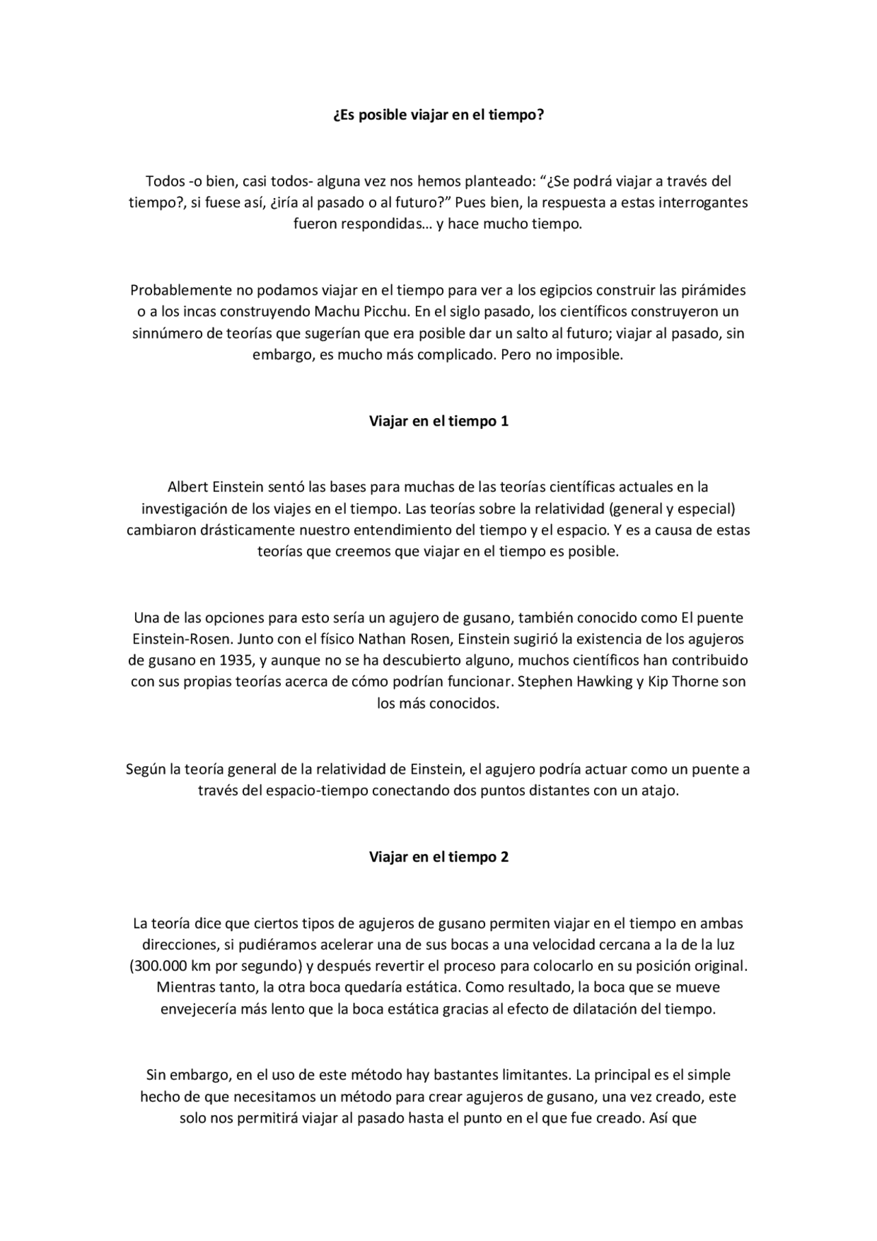 ¿Es posible viajar en el tiempo? - Docsity