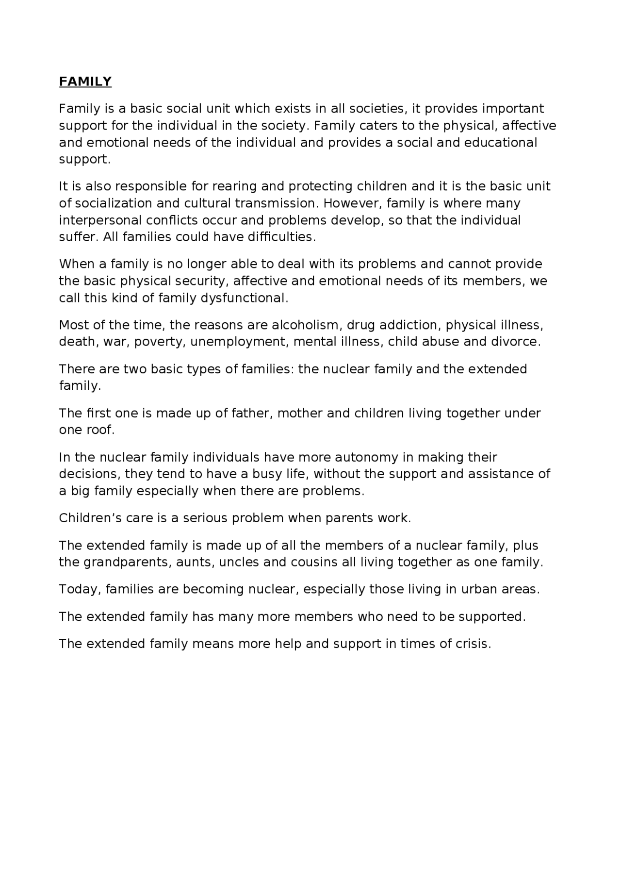 Family is a basic social unit - Docsity