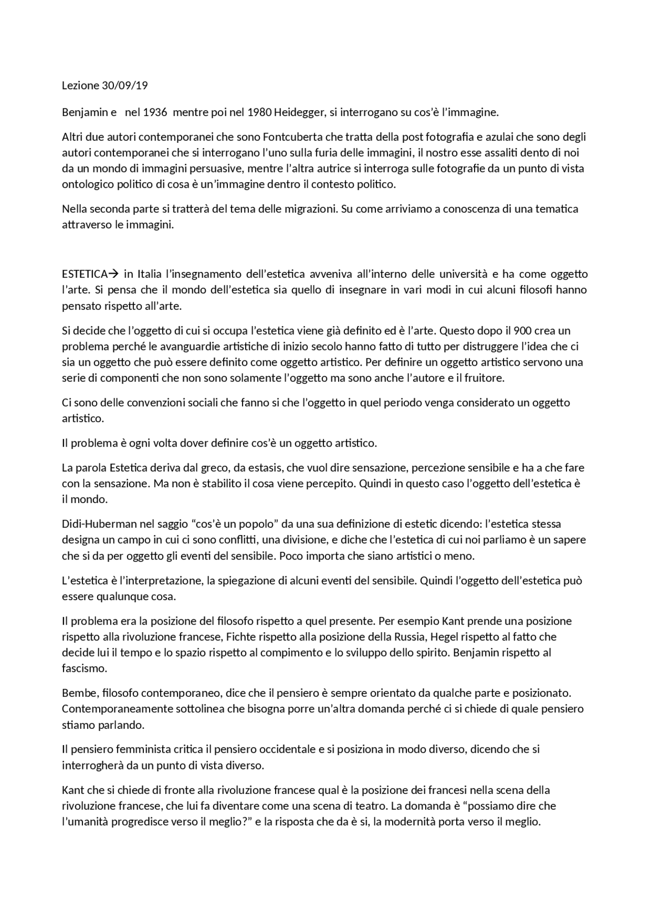 Appunti Di Estetica Prof Sossi Docsity