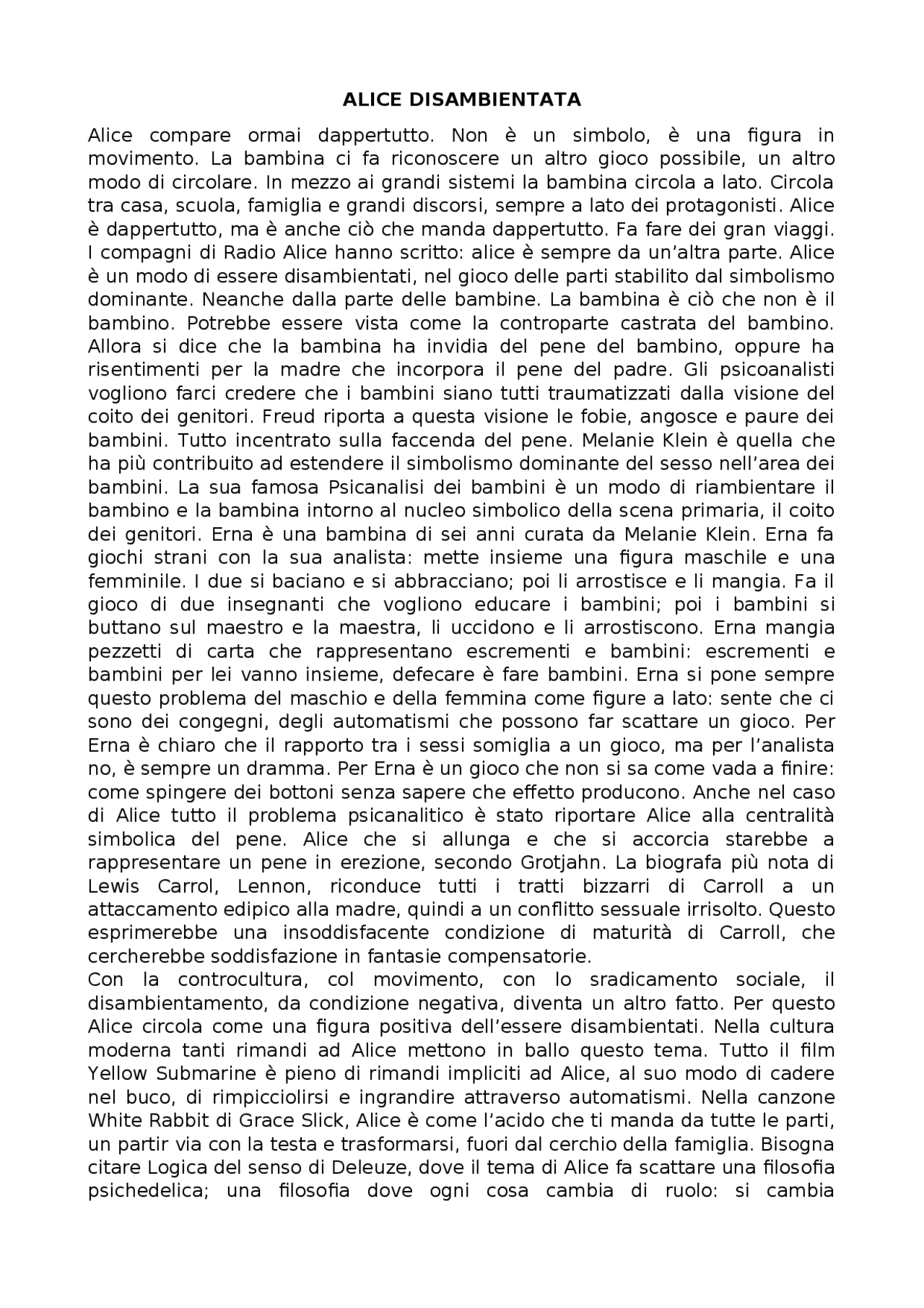 ALICE DISAMBIENTATA RIASSUNTO - Docsity