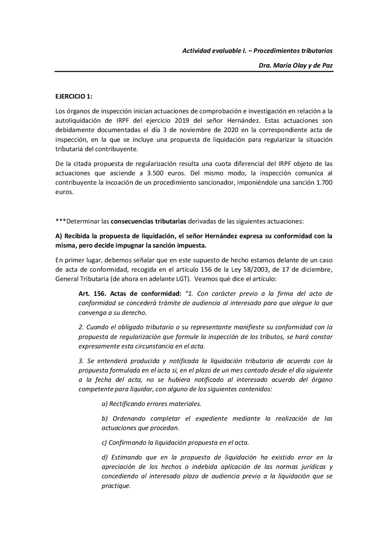Práctica Olay Procedimientos Tributarios Docsity