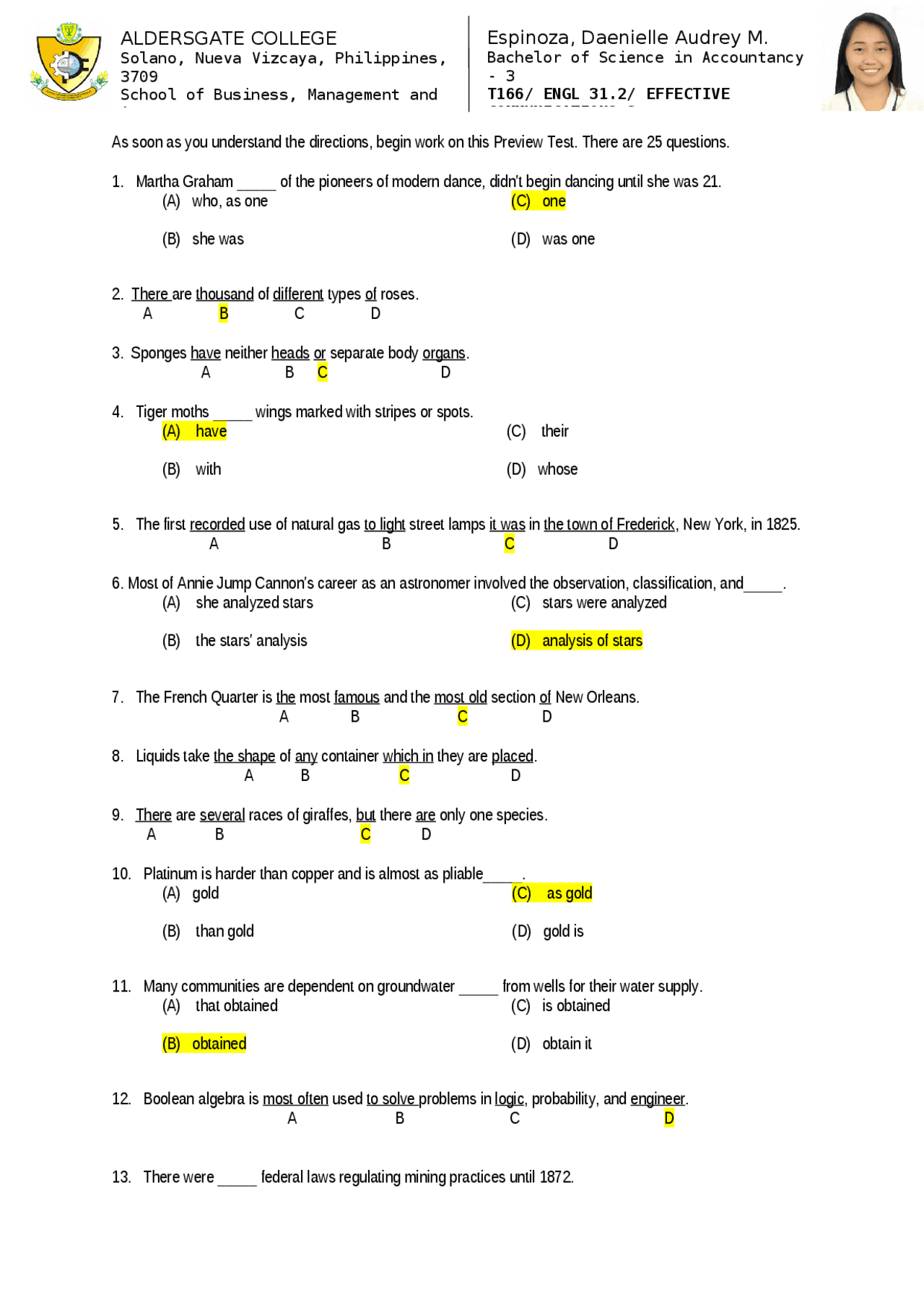 Effective Communications 2: Preview Test - Grammar and Usage Exercises ...