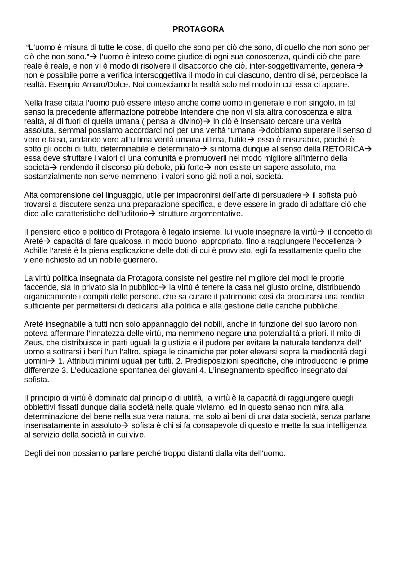 Protagora il suo pensiero e la sua vita - Docsity