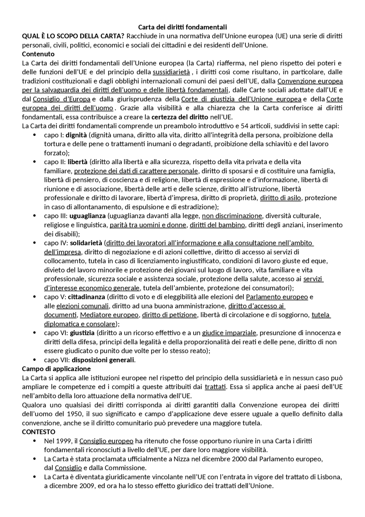 Carta dei diritti fondamentali - Docsity