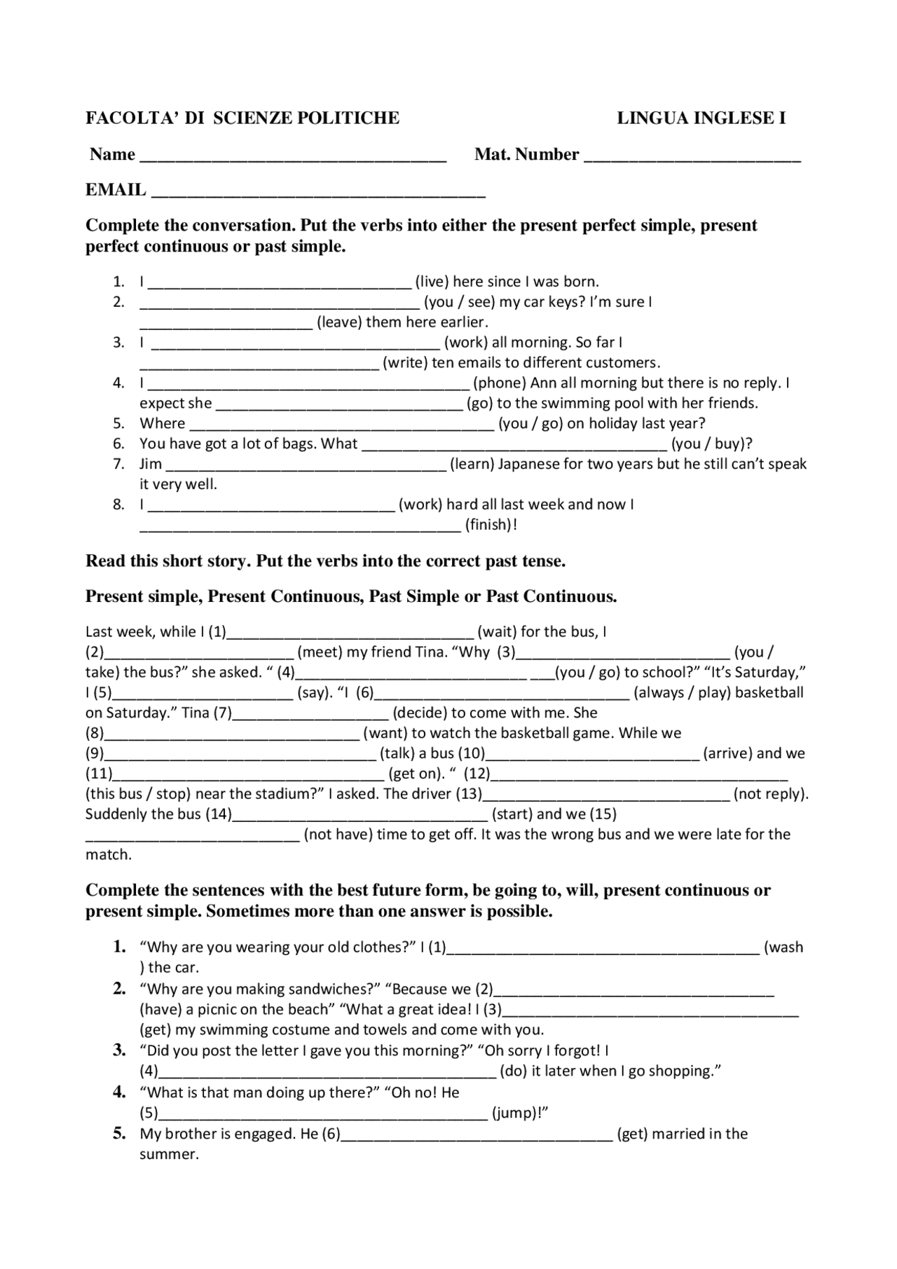 Esame Di Inglese Sample English 1 Docsity