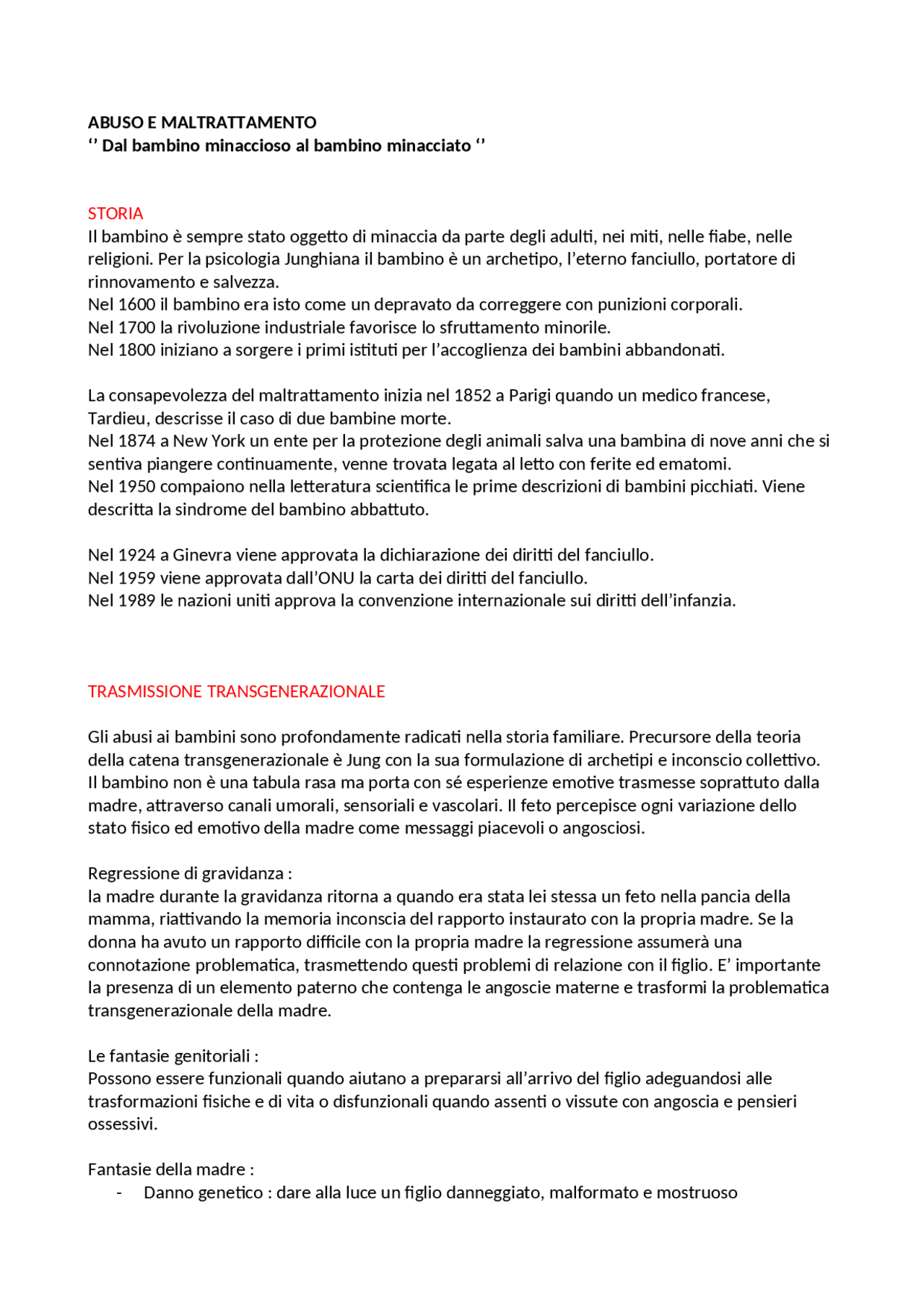 Sintesi Per Esame Di Abuso E Maltrattamento Docsity